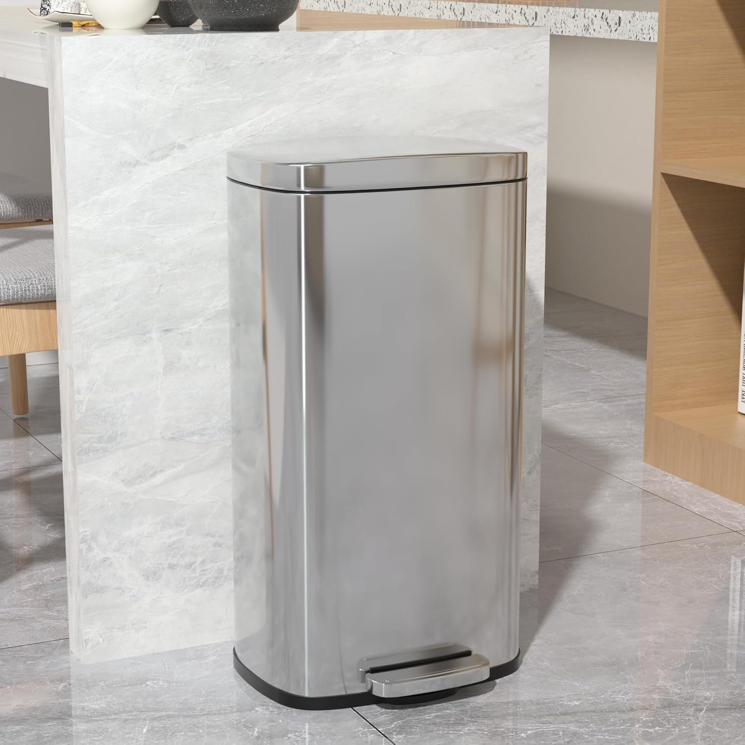 8 Gallon 30L Trash Can with Hinged Lid and Removable Inner Bucket ...