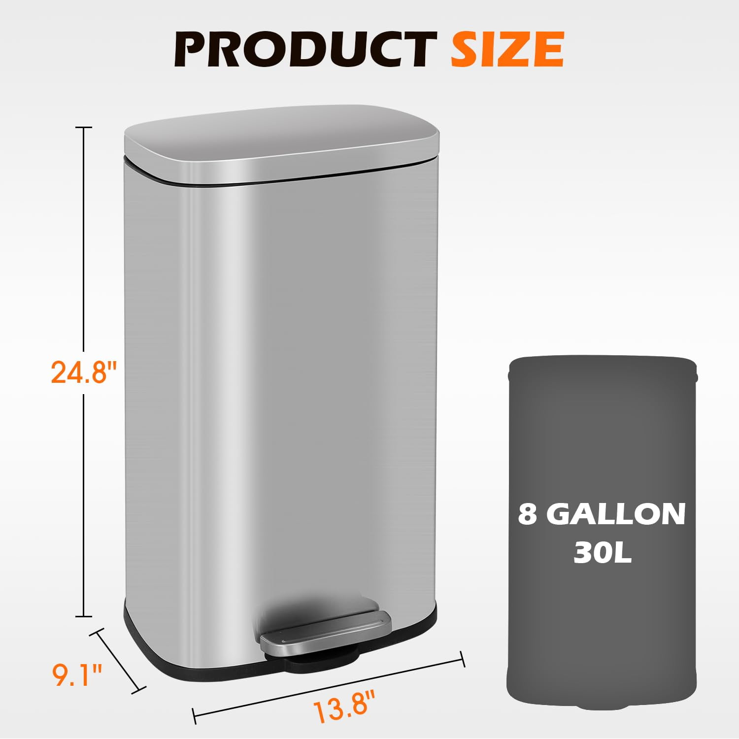8 Gallon (30L) Trash Can with Lid Garbage Can Commercial Trash Can with ...