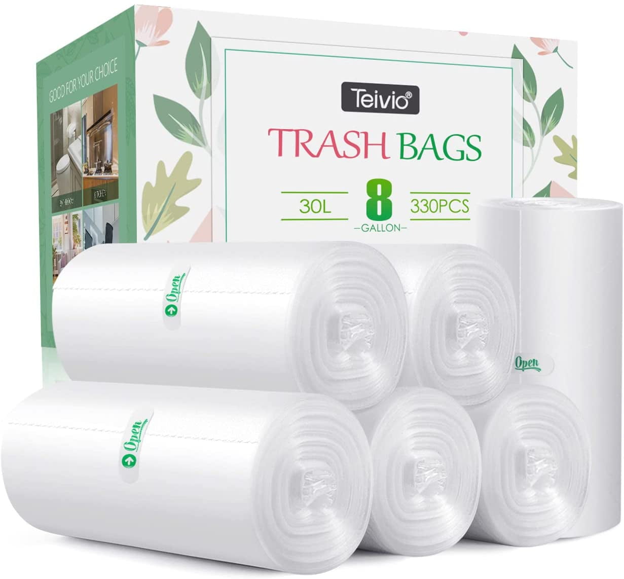 8 Gallon 330 Counts Strong Trash Bags Garbage Bags by , Bathroom Trash ...