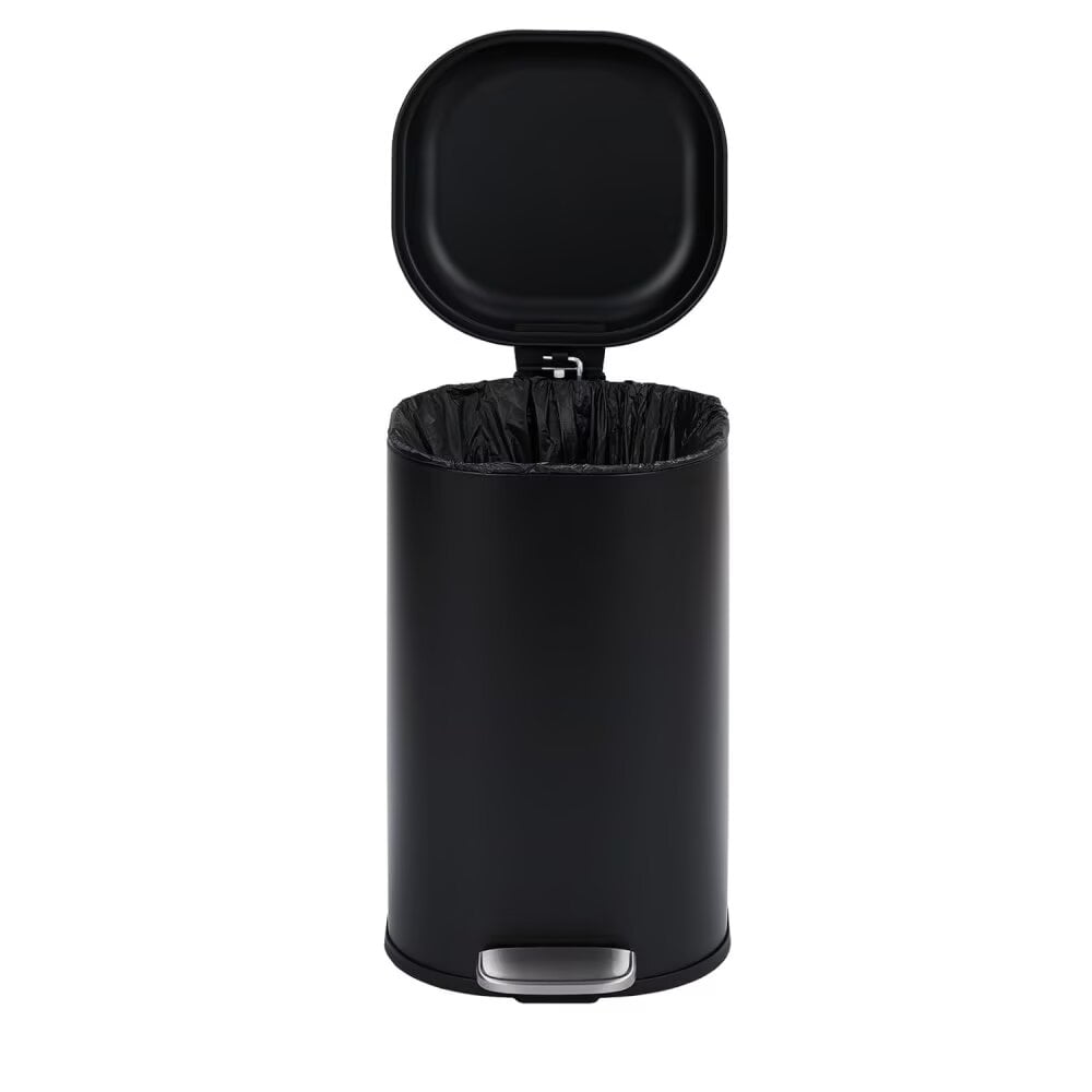 8 Gallon Black Square Bathroom Step Trash Can with Soft-Close Lid and ...
