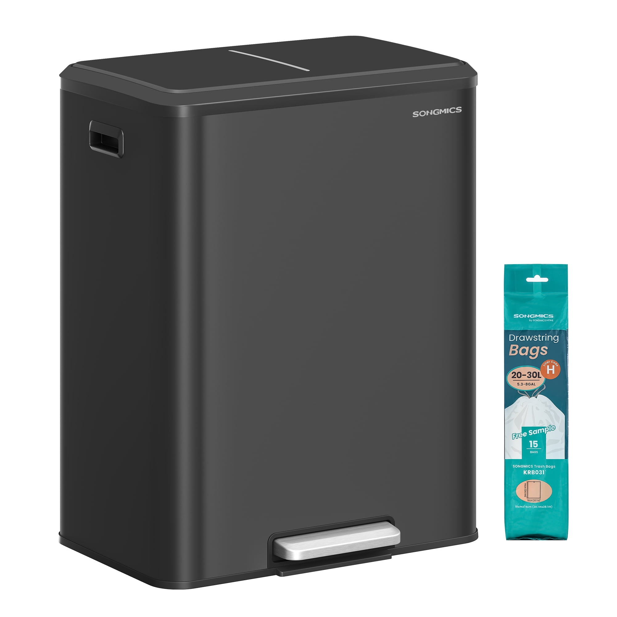 8 Gallon Double Trash Can, 2 x 30L Stainless Steel Recycling Bin with ...