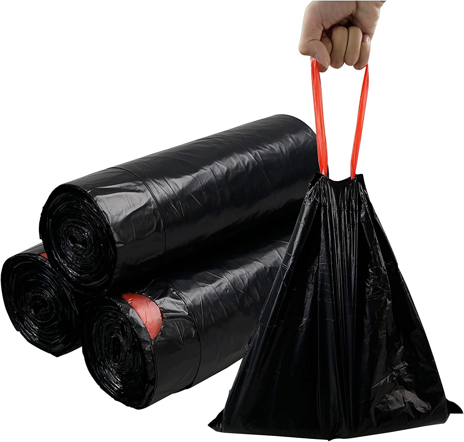8 Gallon Drawstring Trash Bags, Flat Bottom Garbage Bag (Black, 110 ...