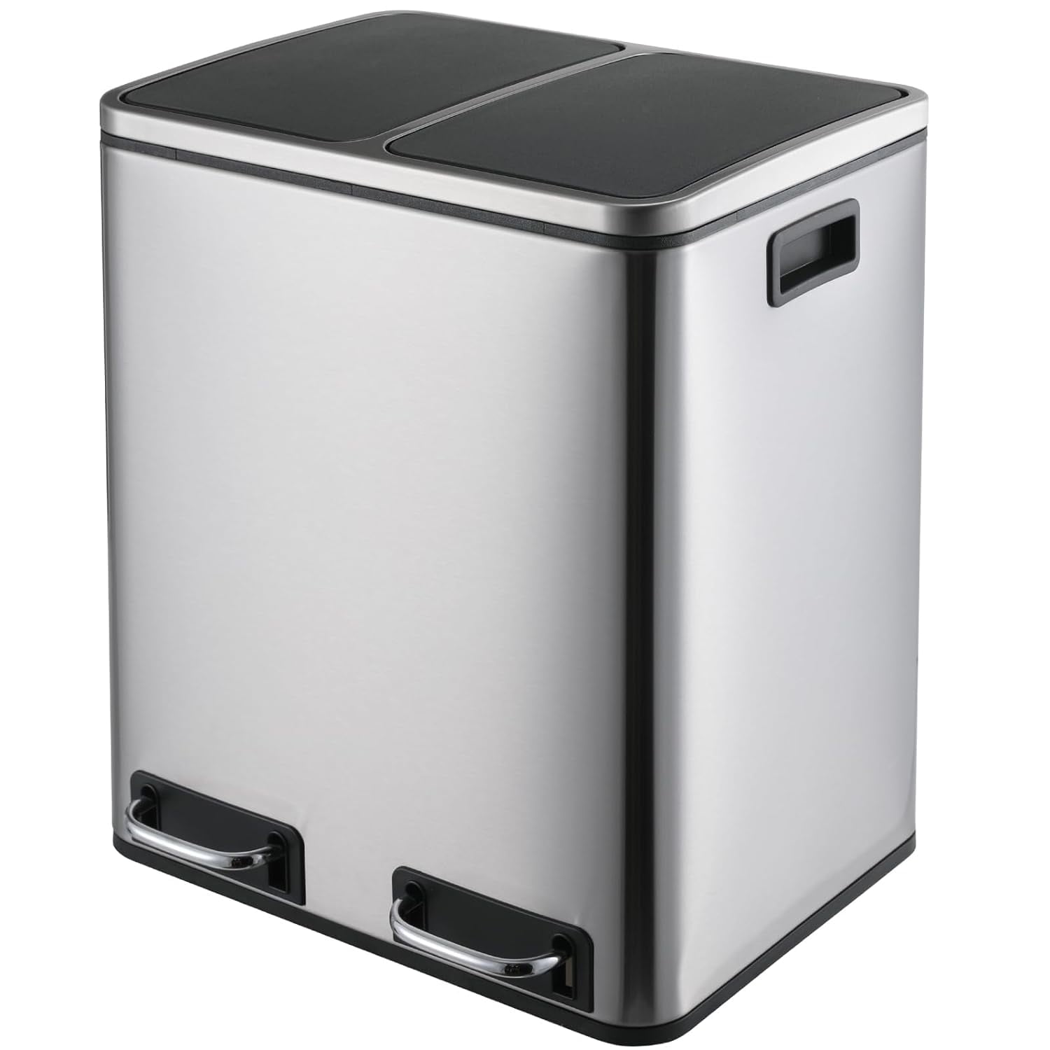 8 Gallon Dual Trash Can, 30L(2X15L) Stainless Steel Kitchen Garbage Can, Step-on Classified ...