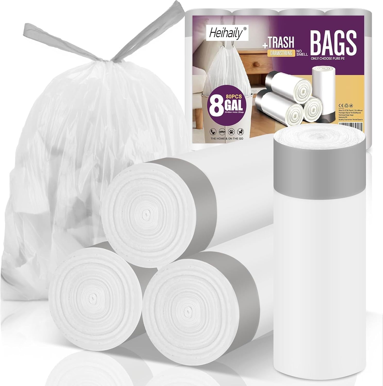 8-Gallon Garbage Bags Medium Drawstring-Trash-Bag - 80 Counts Strong ...