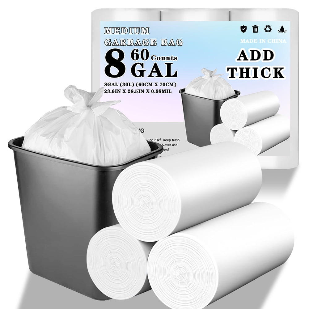 8 Gallon Garbage bag, 60 Sturdy Kitchen Trash Bags, 30 Liter Trash Can ...