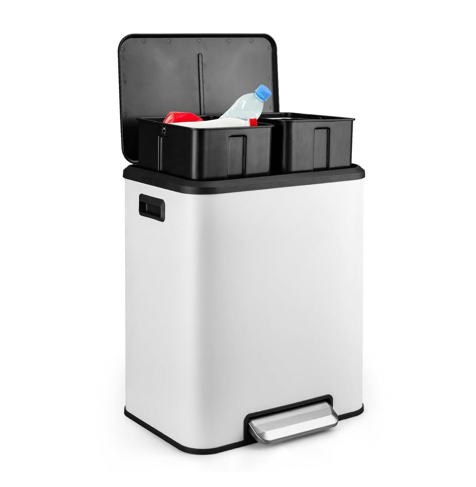 8 Gallon Kitchen Trash Can, Dual Removable Liners for Recycling and ...