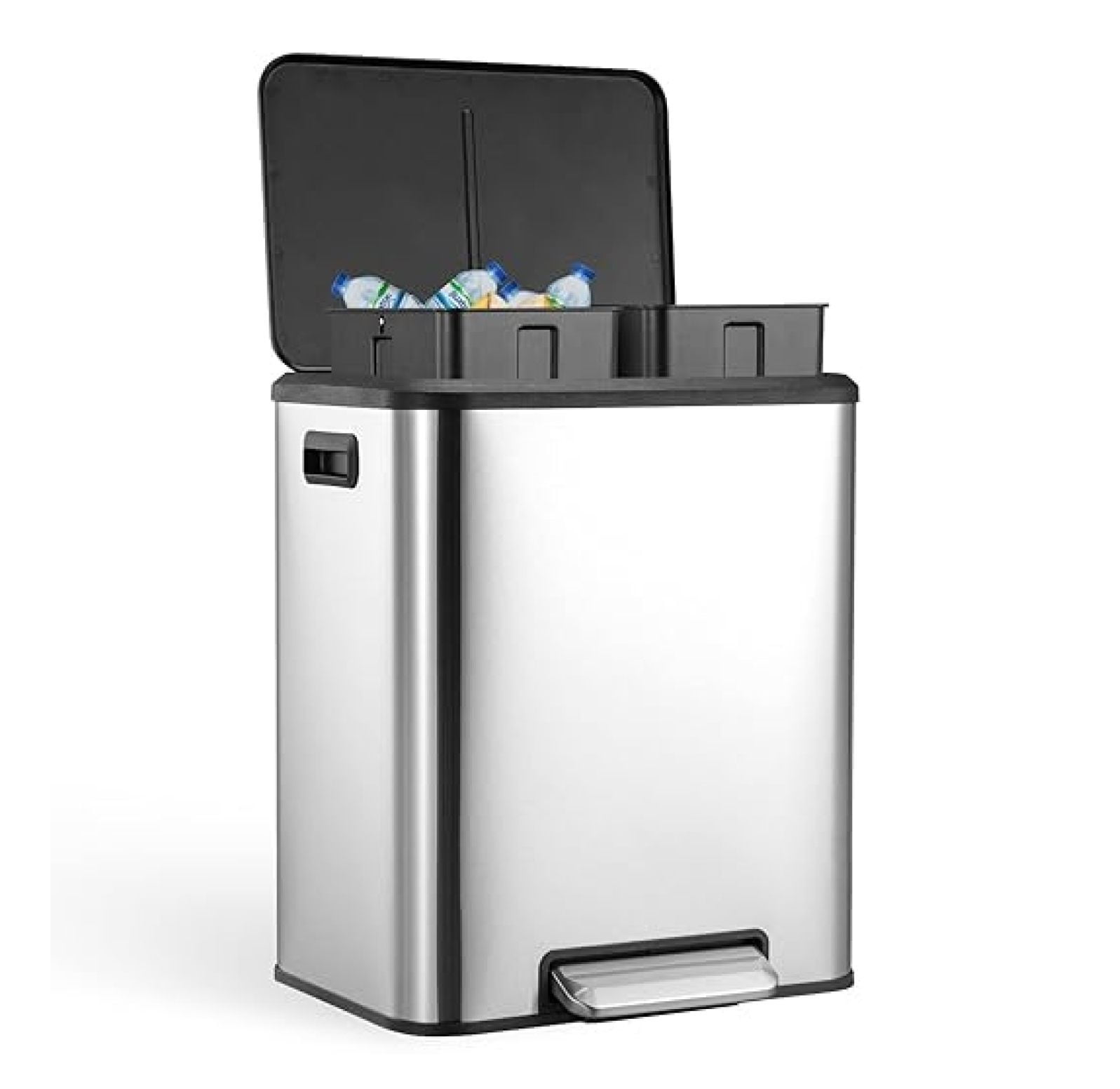 8 Gallon Kitchen Trash Can, Hands-Free Recycle Trash Can with Dual ...