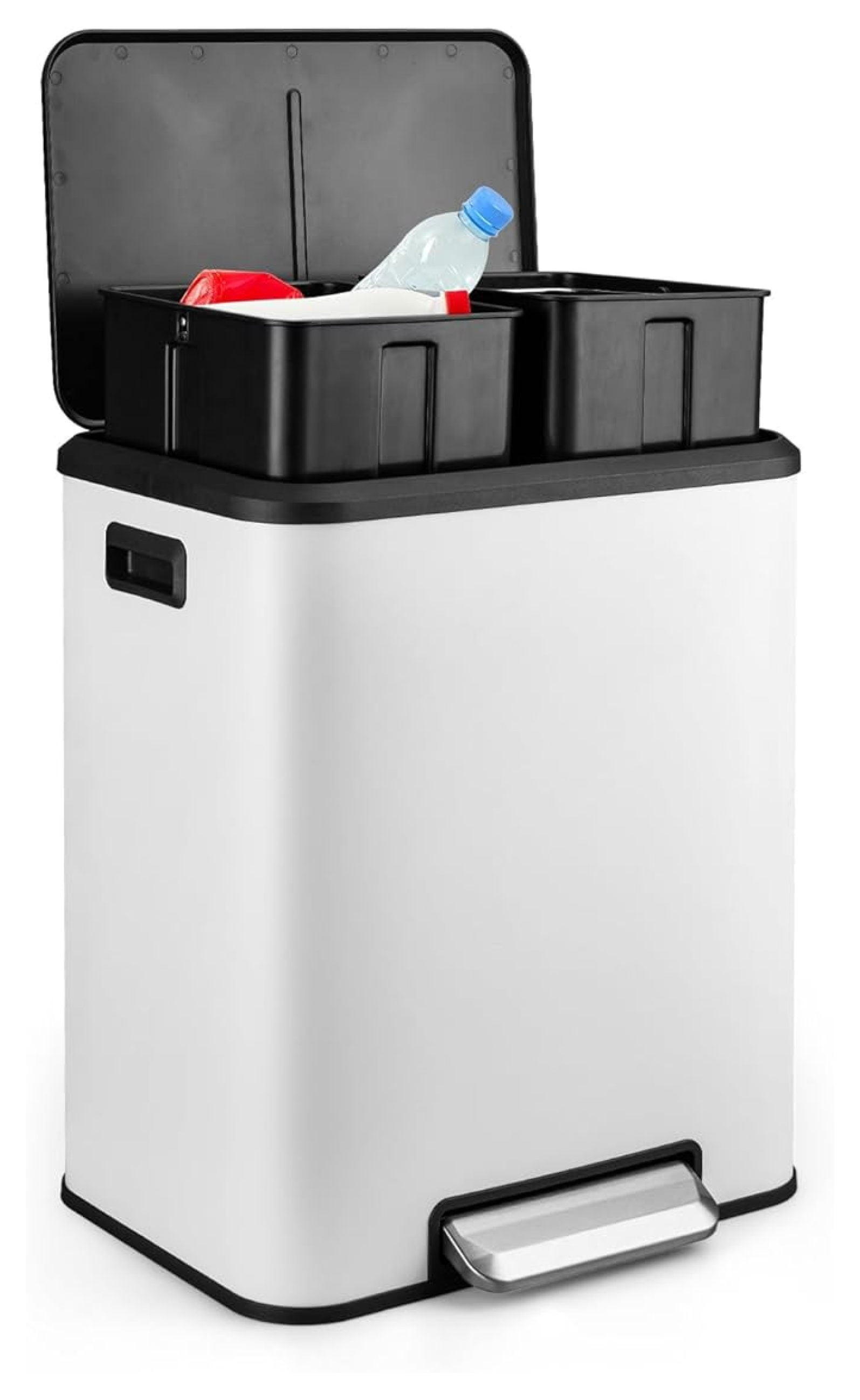 8 Gallon Kitchen Trash Can, Hands-Free Recycle Trash Can with Dual ...