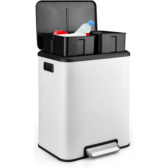8 Gallon Kitchen Trash Can, Hands-Free Recycle Trash Can with Dual ...