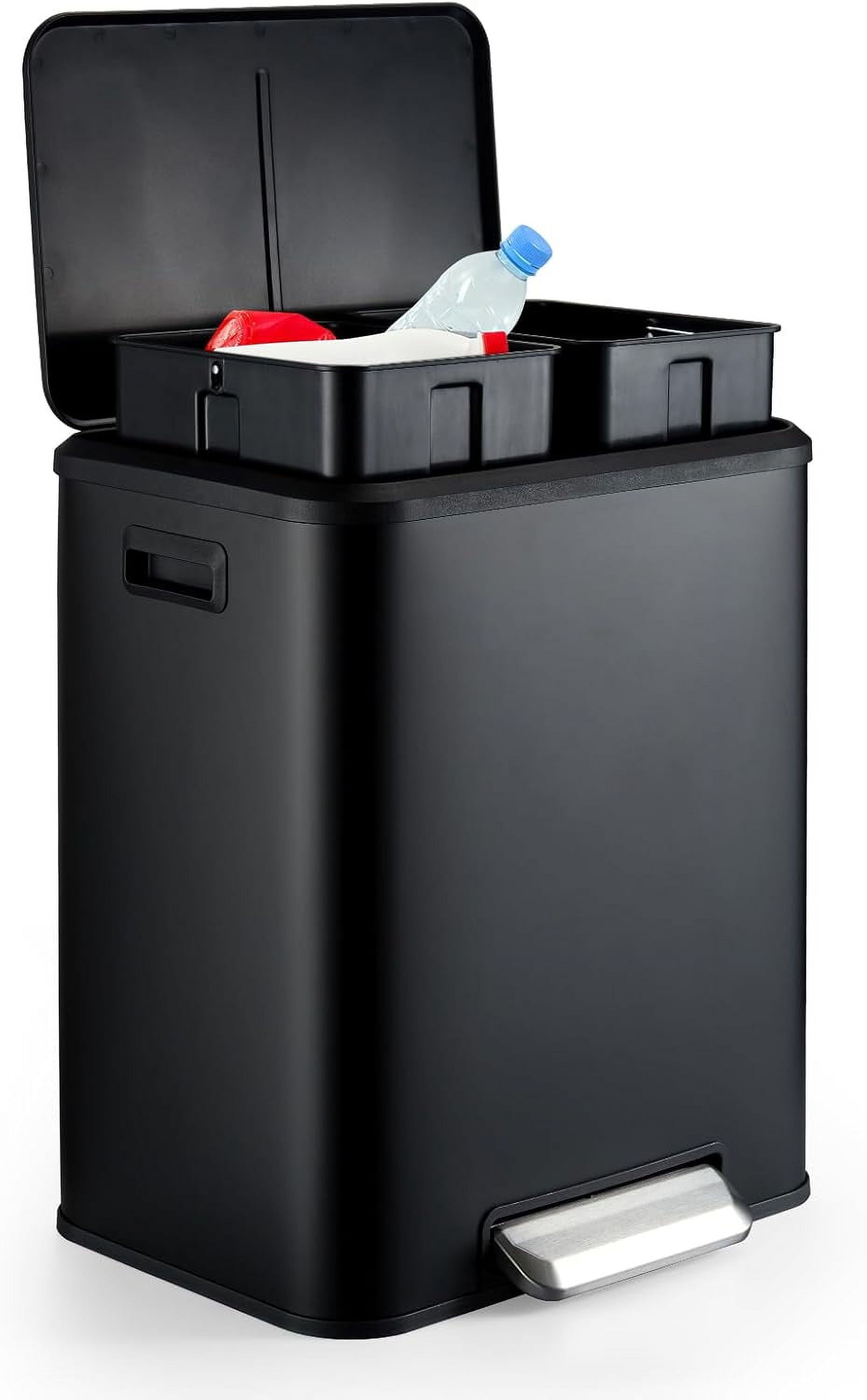 8 Gallon Kitchen Trash Can, Hands-Free Recycle Trash Can with Dual ...