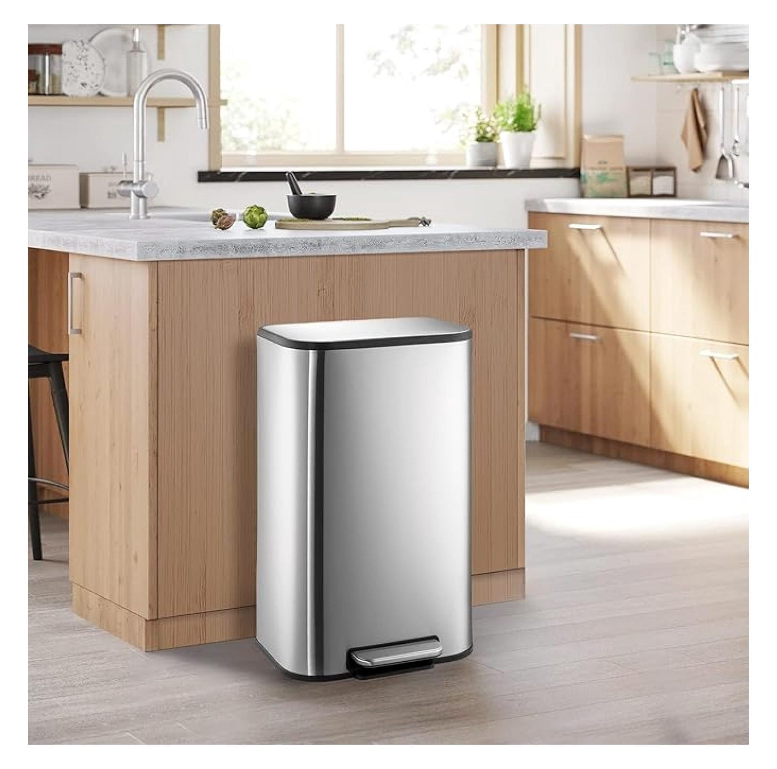 8 Gallon Kitchen Trash Can with Soft Close Lid, Stainless Steel Garbage ...