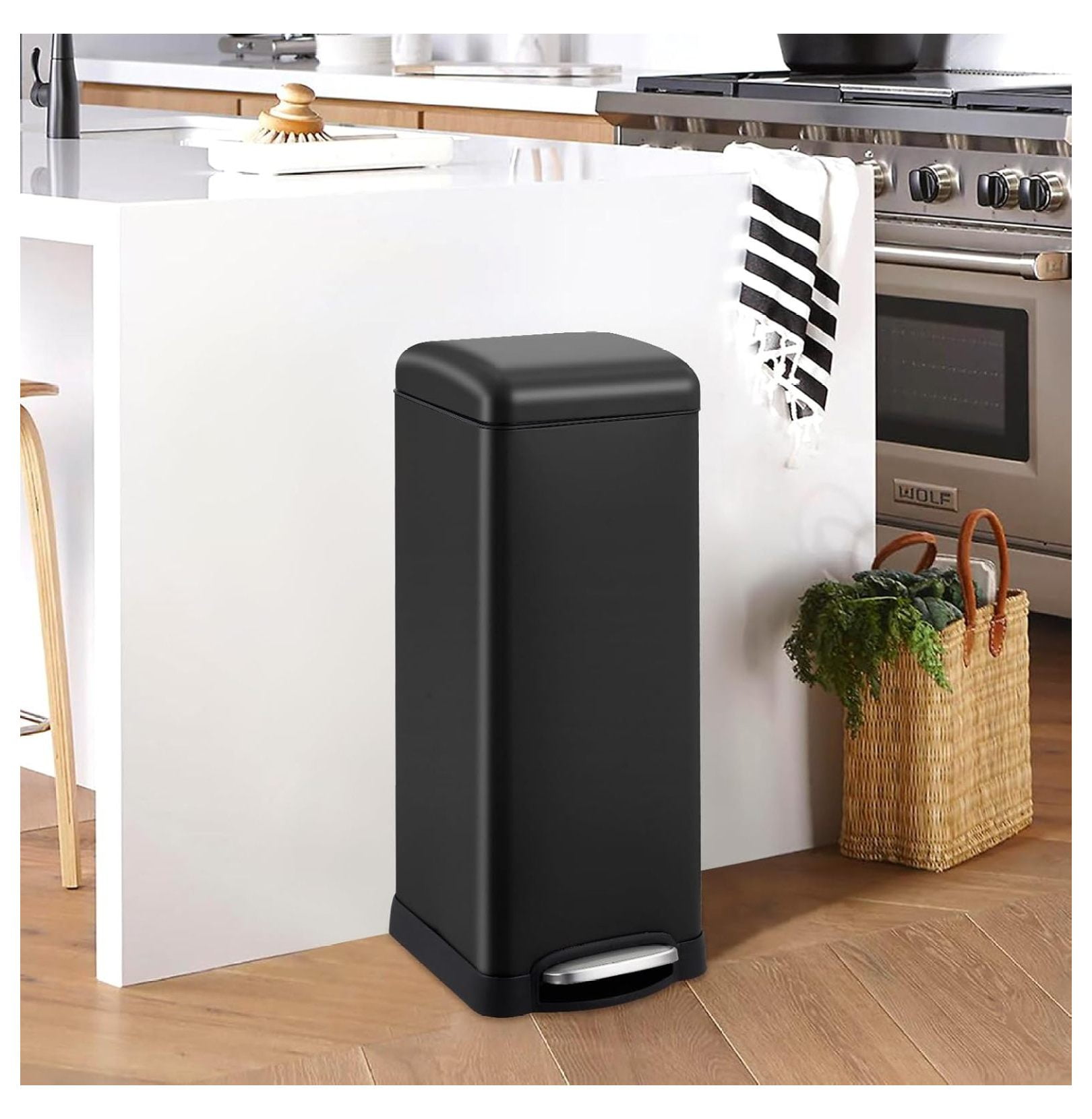 8 Gallon Stainless Steel Step Trash Can with Soft Close Lid, 30L Square Foot Pedal Garbage Bin ...