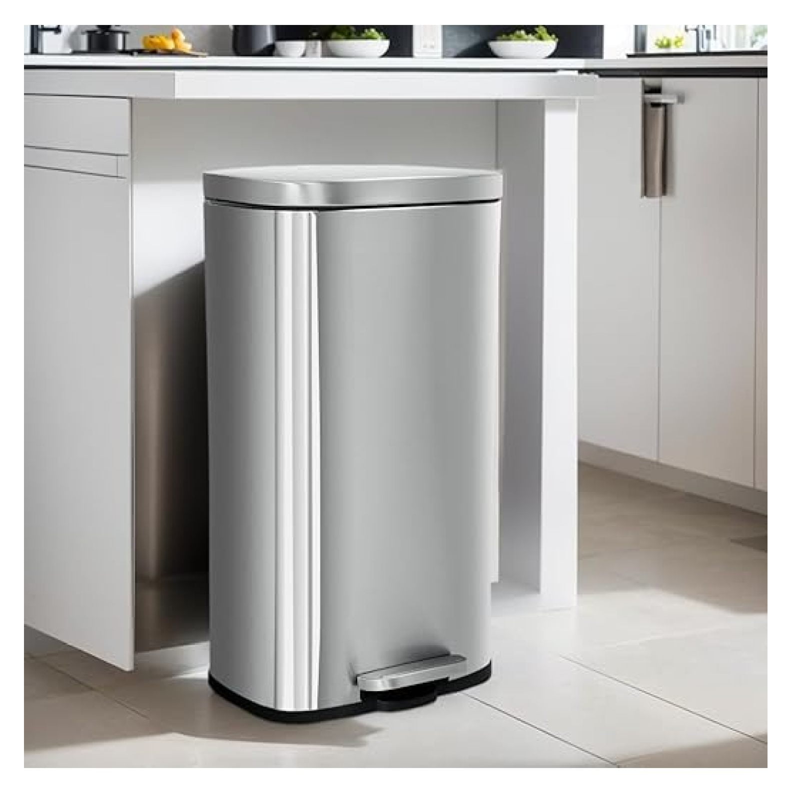8 Gallon Stainless Steel Trash Can with Lid, Step-On Pedal Garbage Can ...
