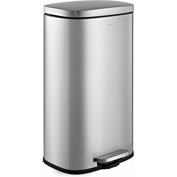 8-Gallon Step-Open Rectangular Trash Can with Soft-Close Lid, Brushed ...