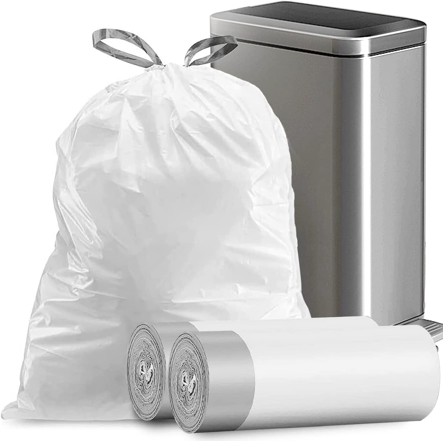 8 Gallon Trash Bags Drawstring, Strong Medium Kitchen Garbage Bag White ...