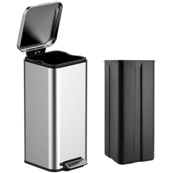 8 Gallon Trash Can, 30 Liter Stainless Steel Garbage Bin with Removable ...