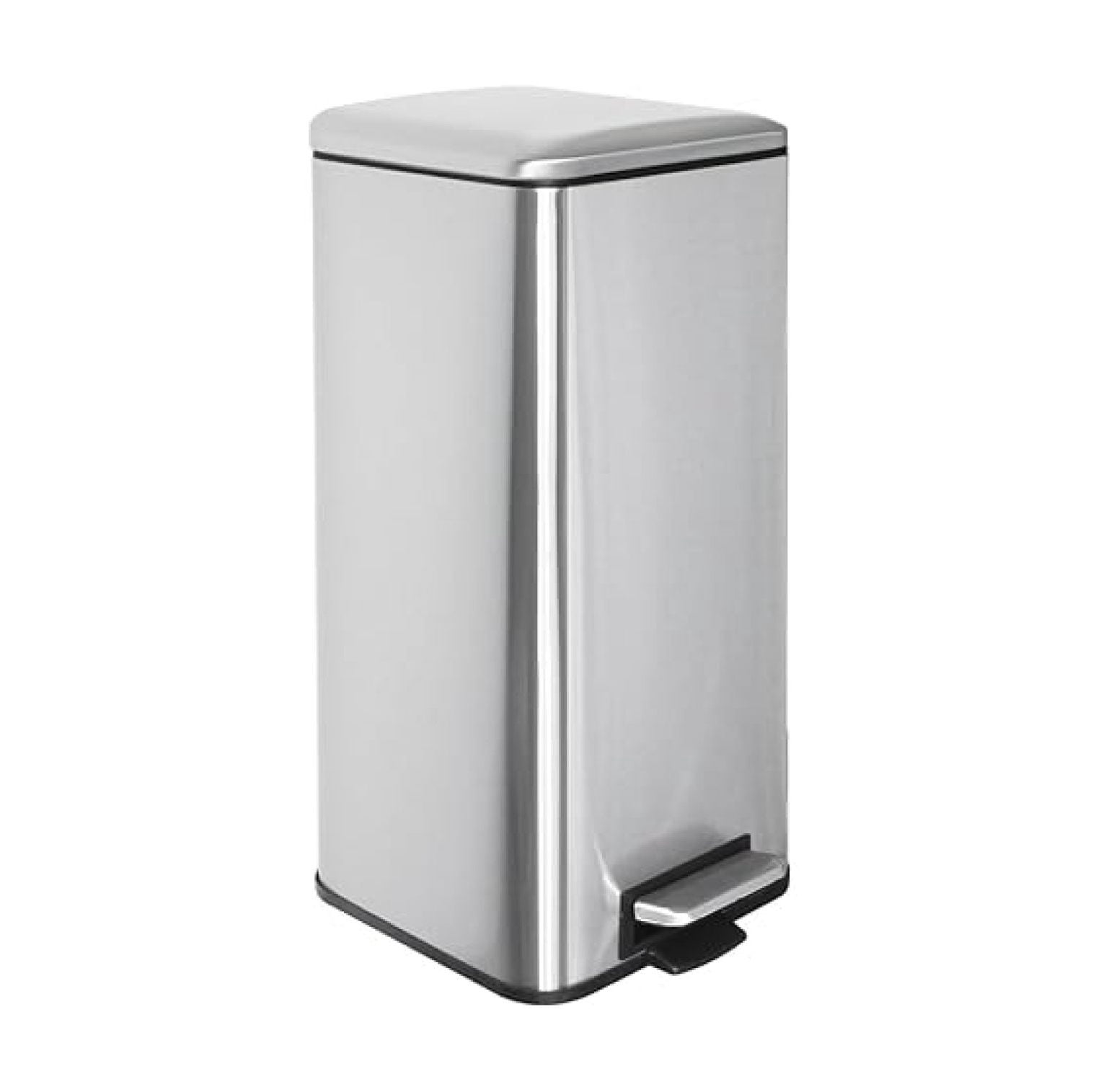 8-Gallon Trash Can with Lid, Stainless Steel Garbage Bin, Square ...