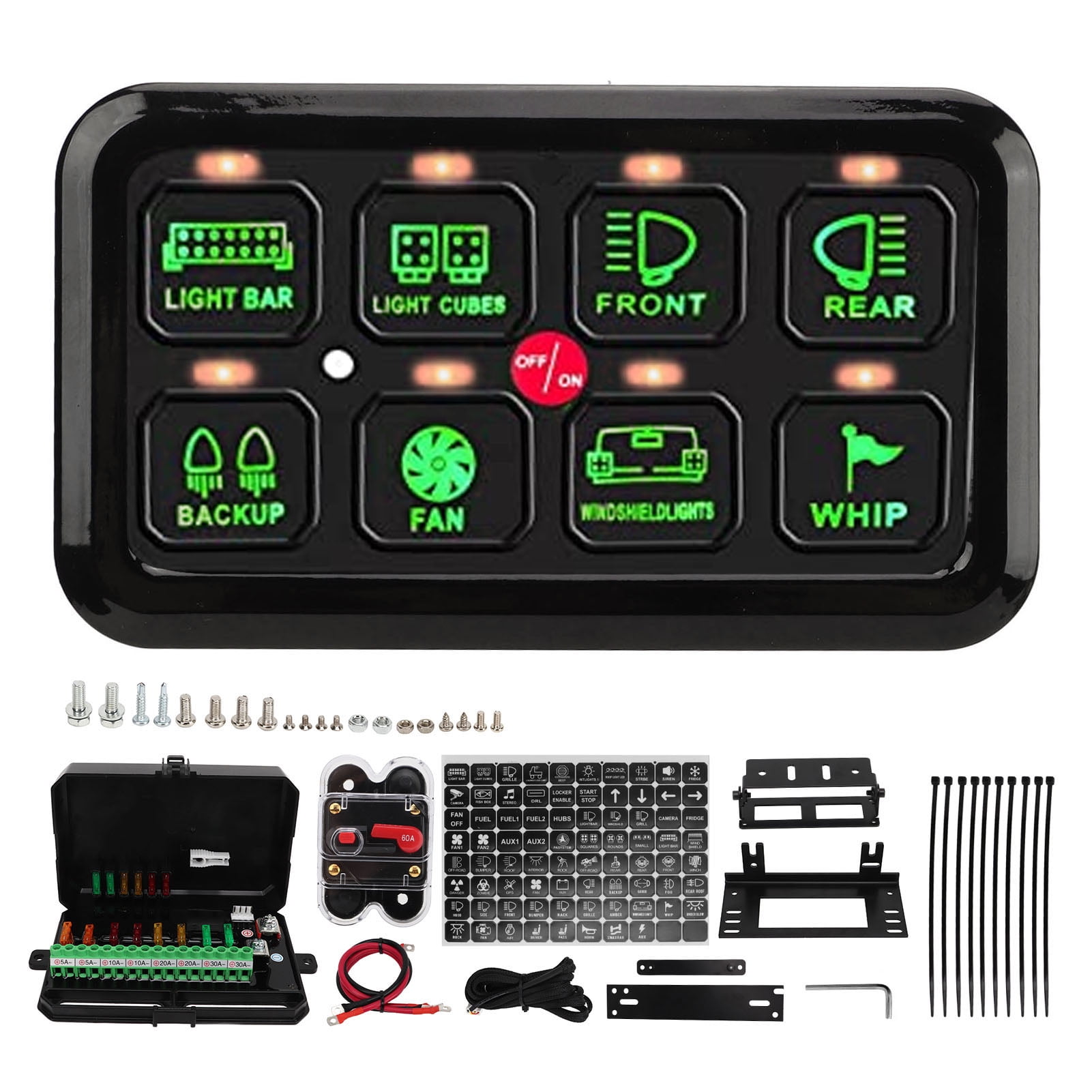 8 Gang Car Switch Panel with Automatic Dimmable LED Touch Control for ...