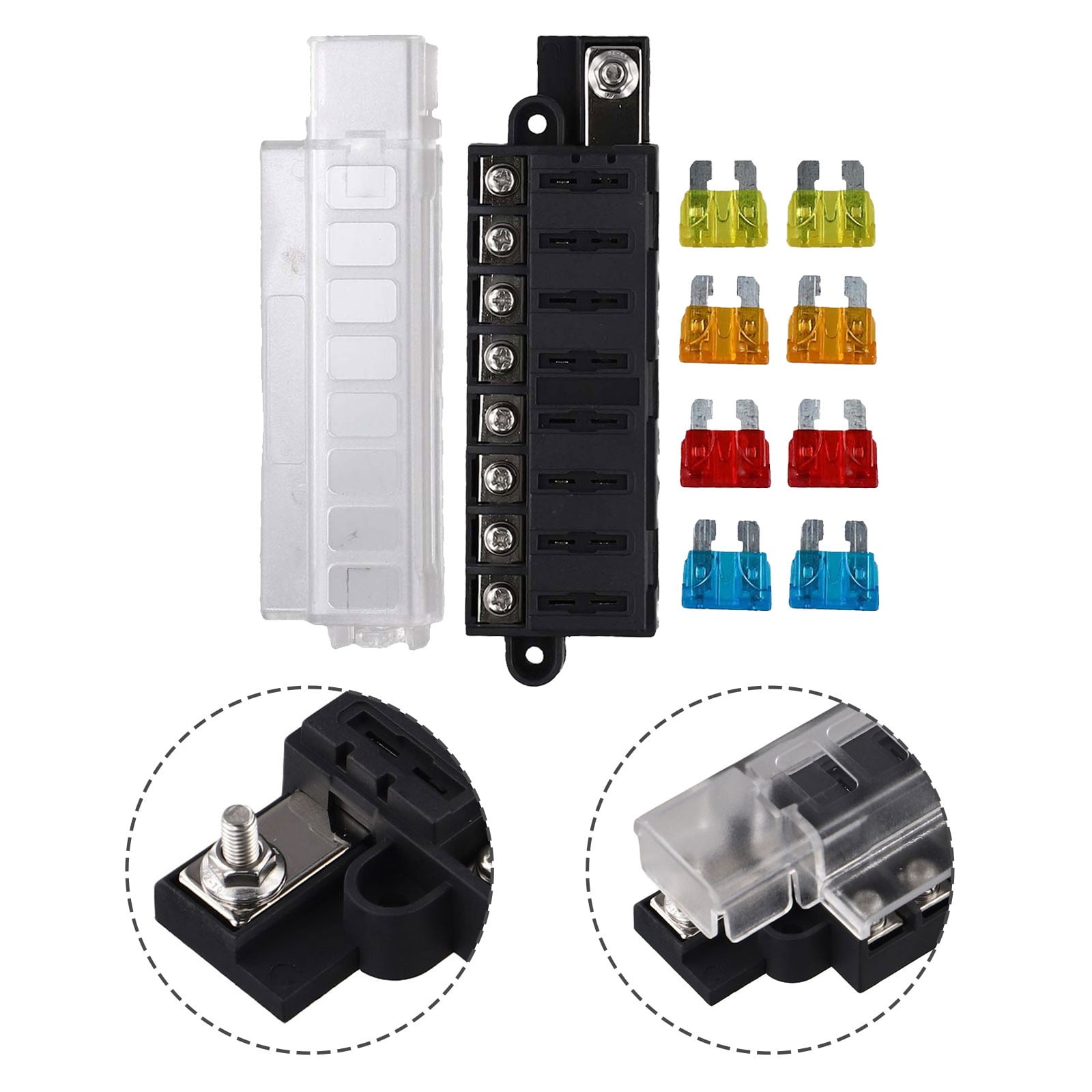 8 Gang Fuse Box Positive Power Distribution Block With Clear Cover For ...