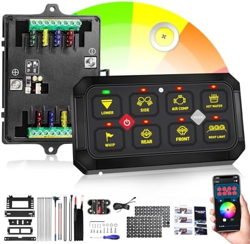 8 Gang Panel 12-24V Pod with Backlit Off Toggle Momentary Pulsed Flash ...