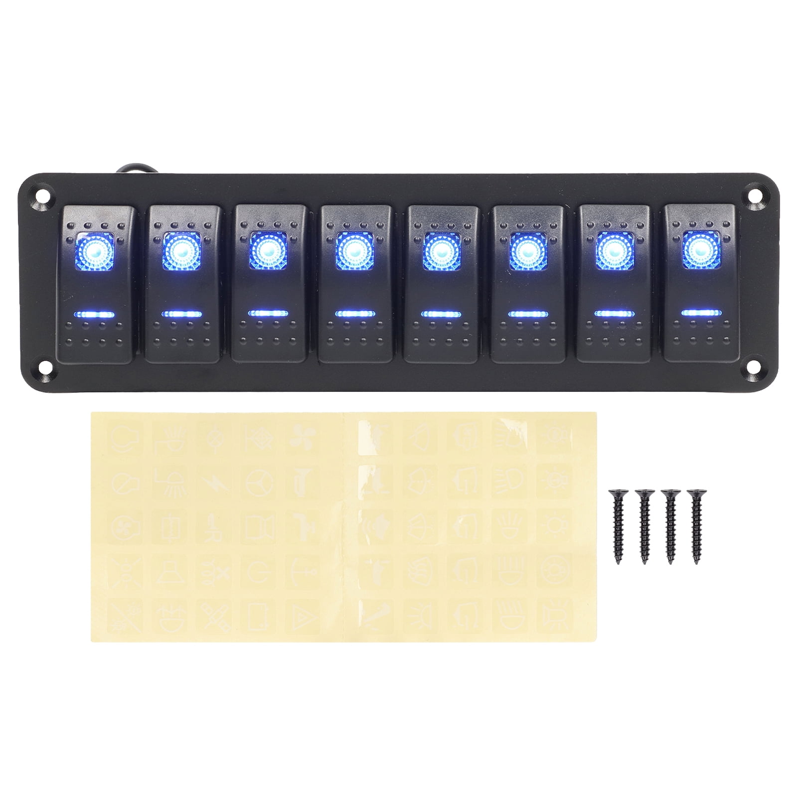 8 Gang Rocker Switch Panel LED Backlit On Off Switch Waterproof ...