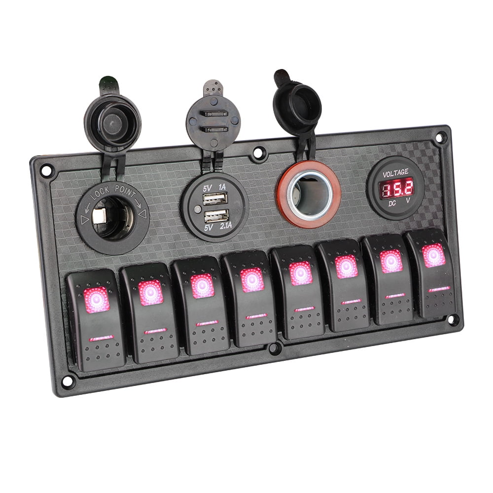 8 Gang Switch Panel Car Marine RV Circuit LED Breaker Multifunction ...