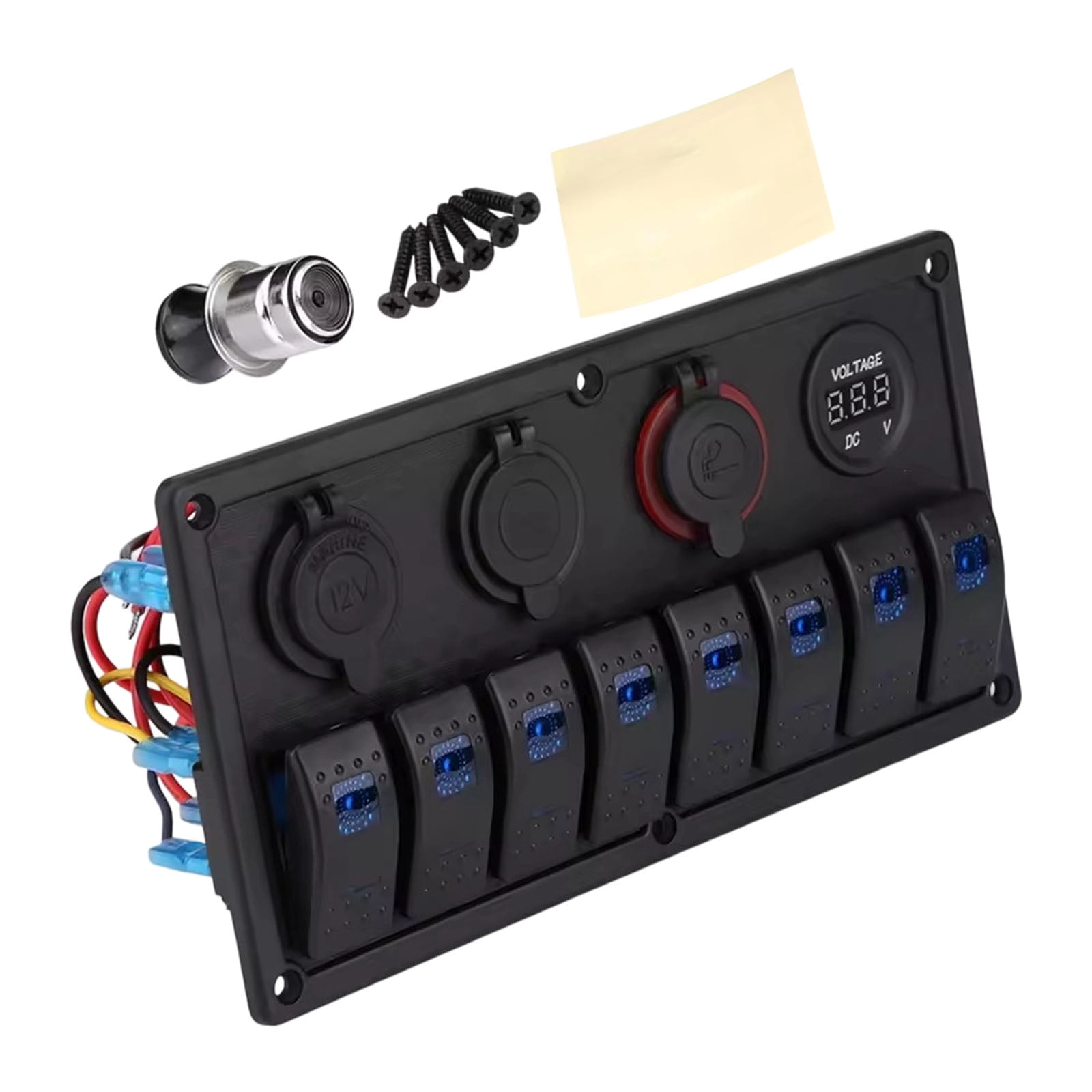 8 Gang Waterproof Toggle change Panel With Two Power Outlets For Boats ...