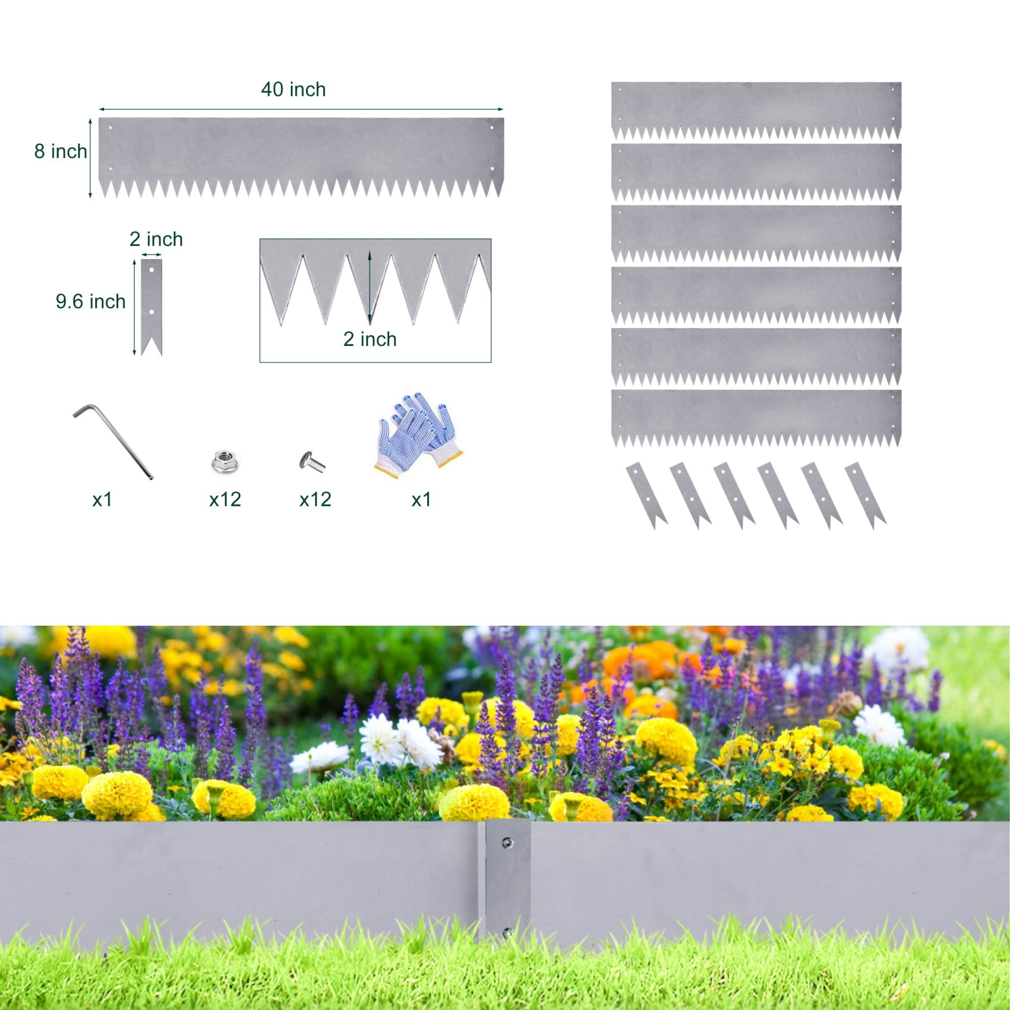 8" Garden Border Edging for Landscaping Metal Fence for Flower Bed DIY ...