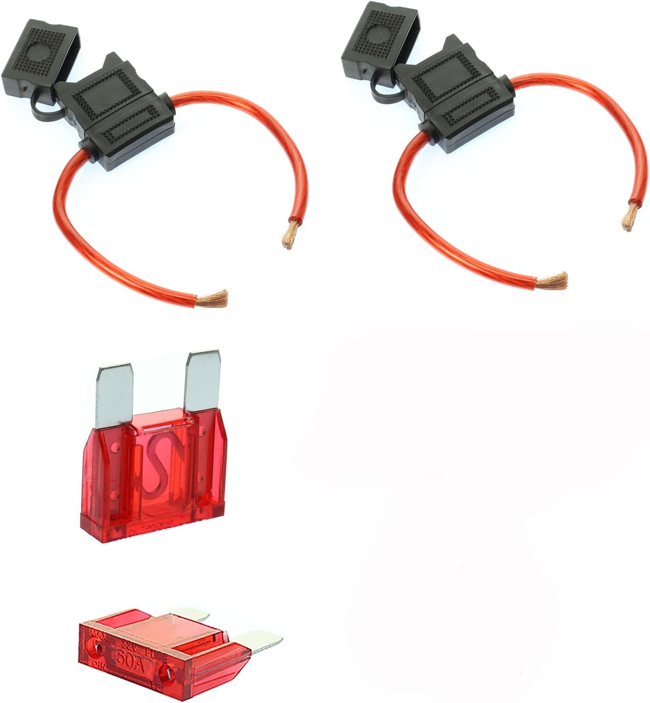 8 Gauge Fuse Holder Fuseholder with cover & Fuse (2 Pack) (50 AMP ...