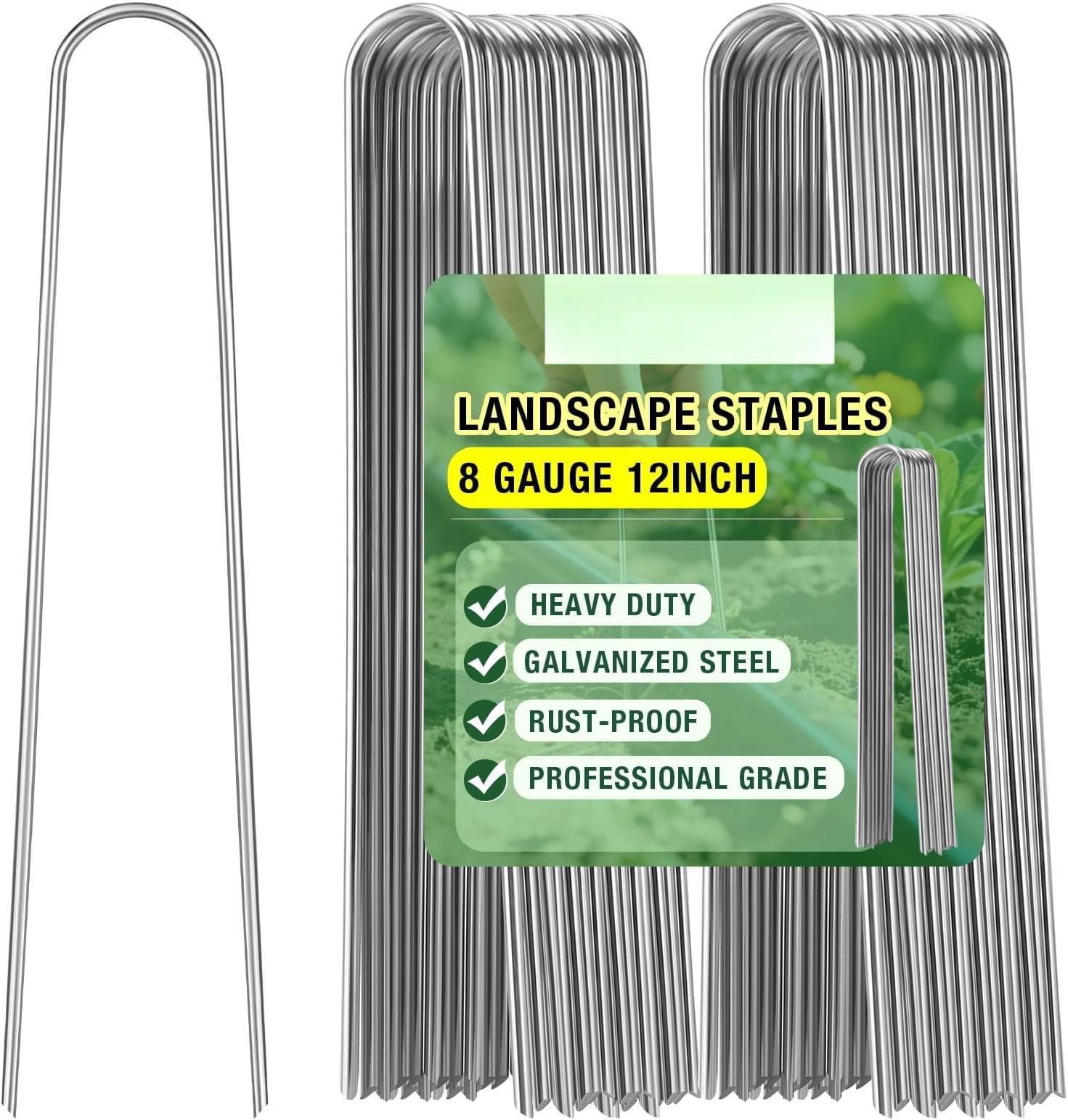 8 Gauge Landscape Staples, 12 Inch U-Shaped Landscape Stakes, 50 ...