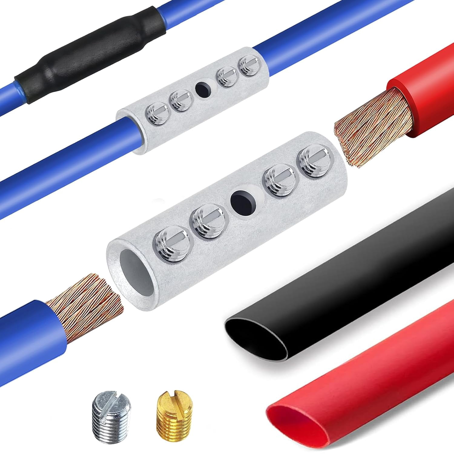 8 Gauge Wire Butt Connectors Kit Tinned Brass, 10PCS Screw Type Quick ...