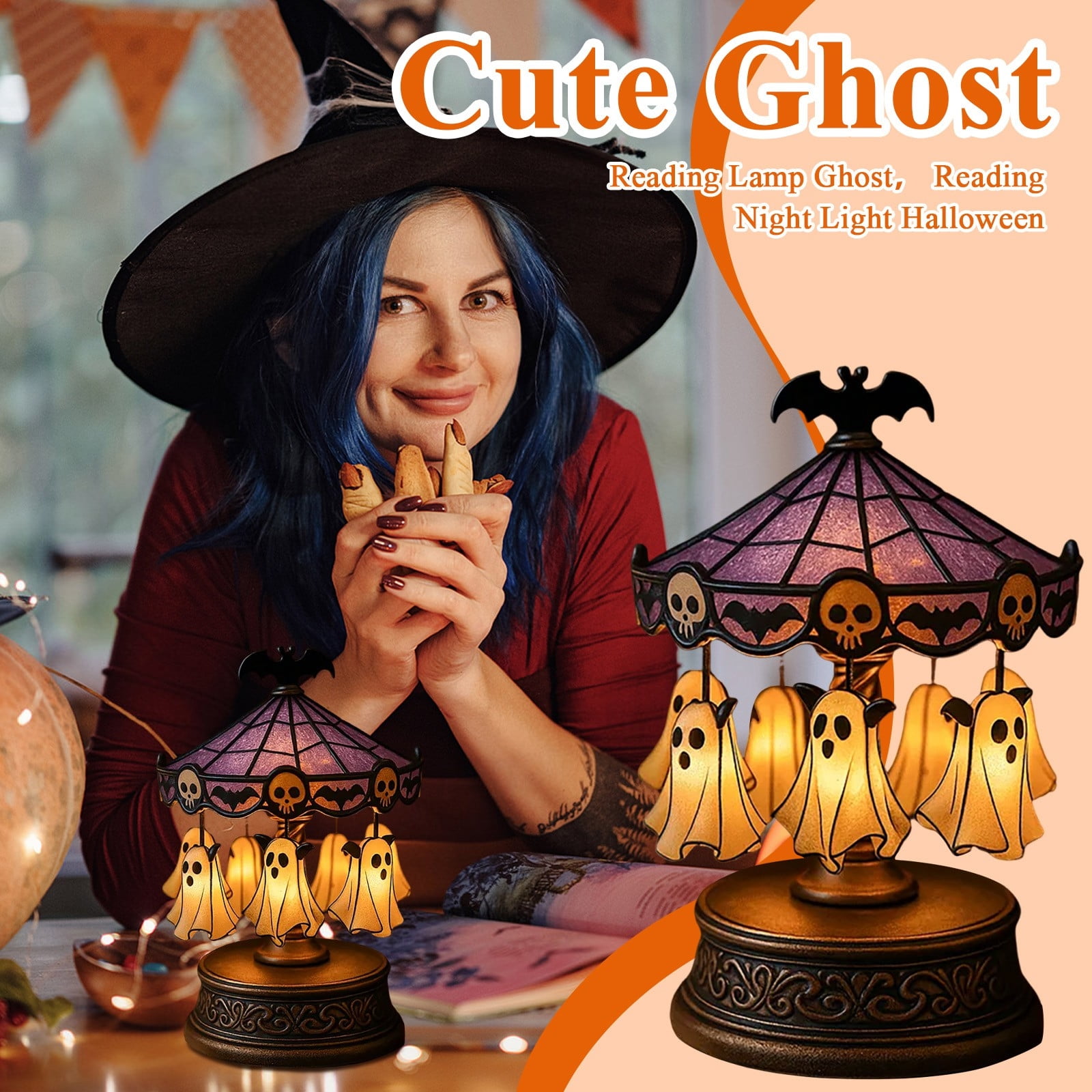 8" Ghost Carousel Lights Halloween Light Up Ghost Night Lamp ...
