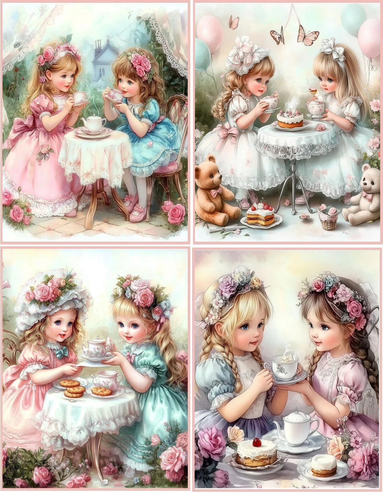 8 Girl Child Tea Party Birthday Invitation Glossy Blank Fold Out Card ...