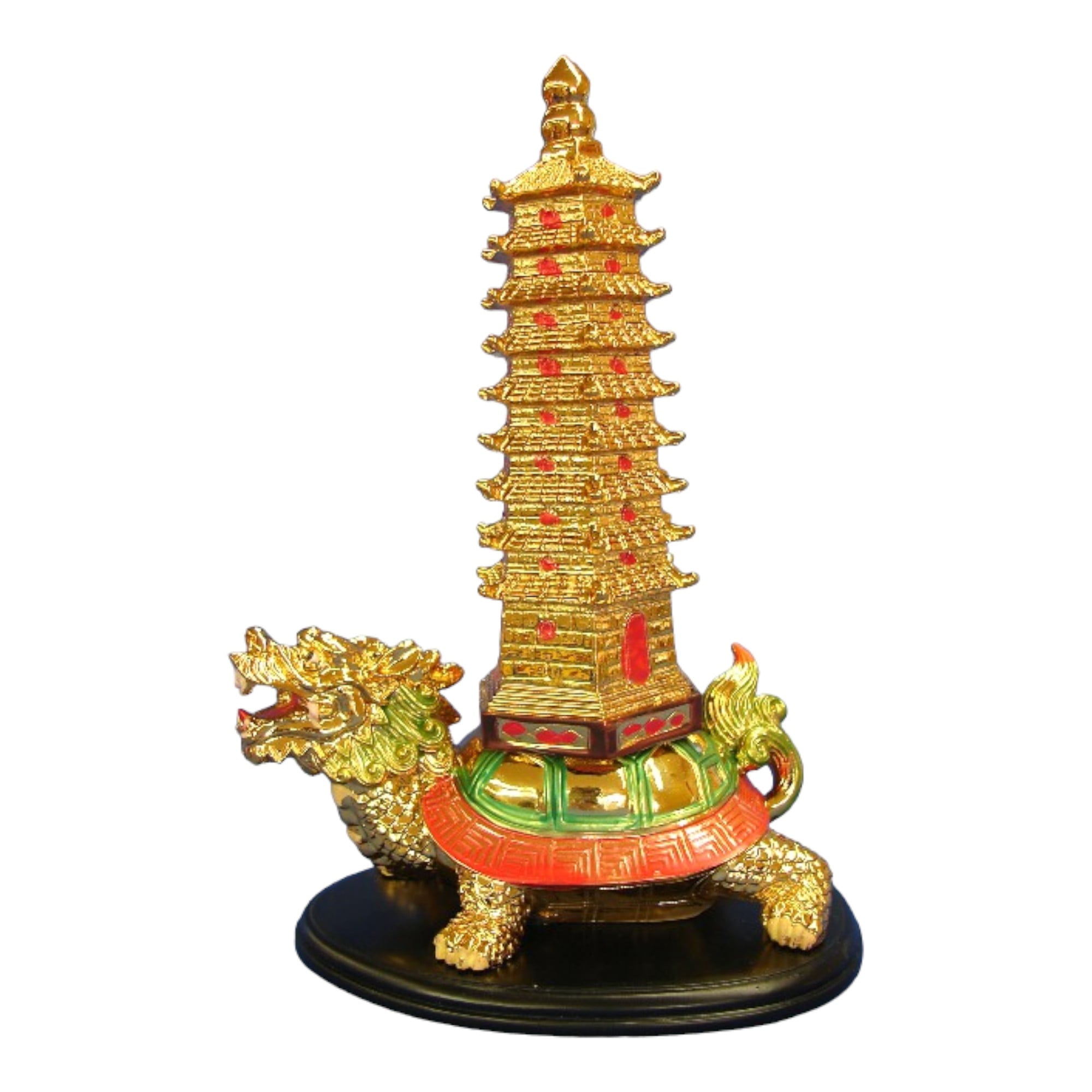 8" Golden Feng Shui Dragon Turtle, Chinese Dragon Tortoise Carrying ...