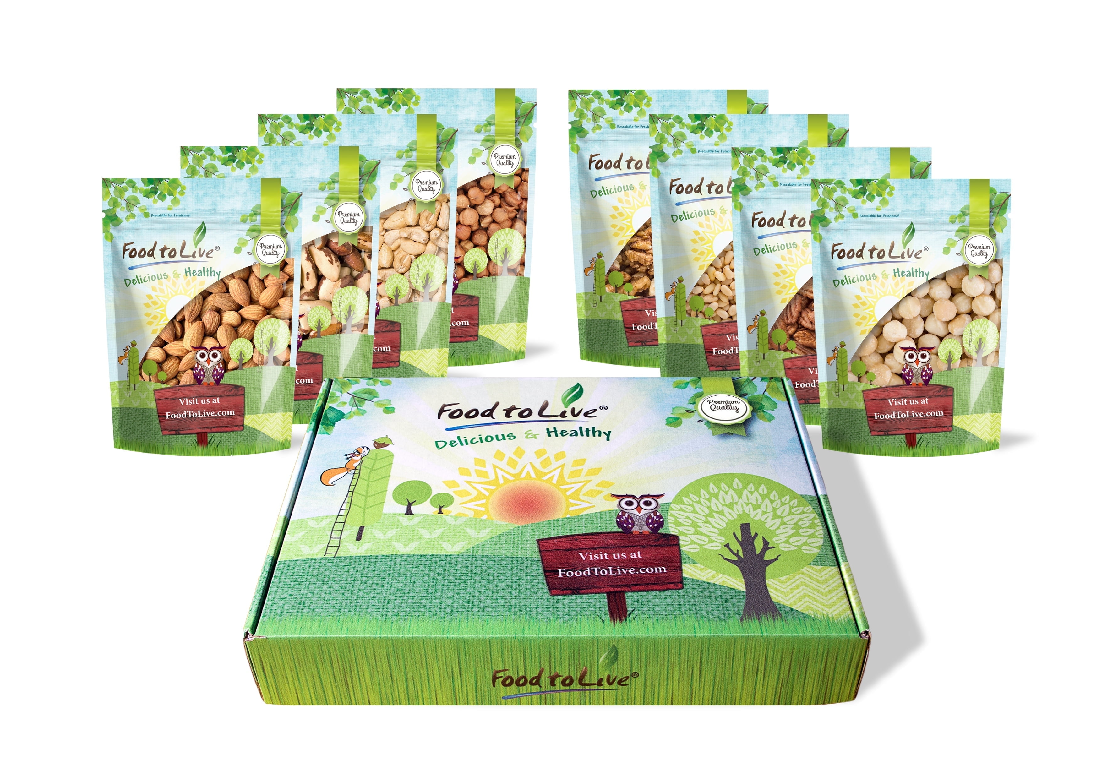 8 Gourmet Variety Healthy Snack Bags of Raw Nuts in a Gift Box - Brazil ...