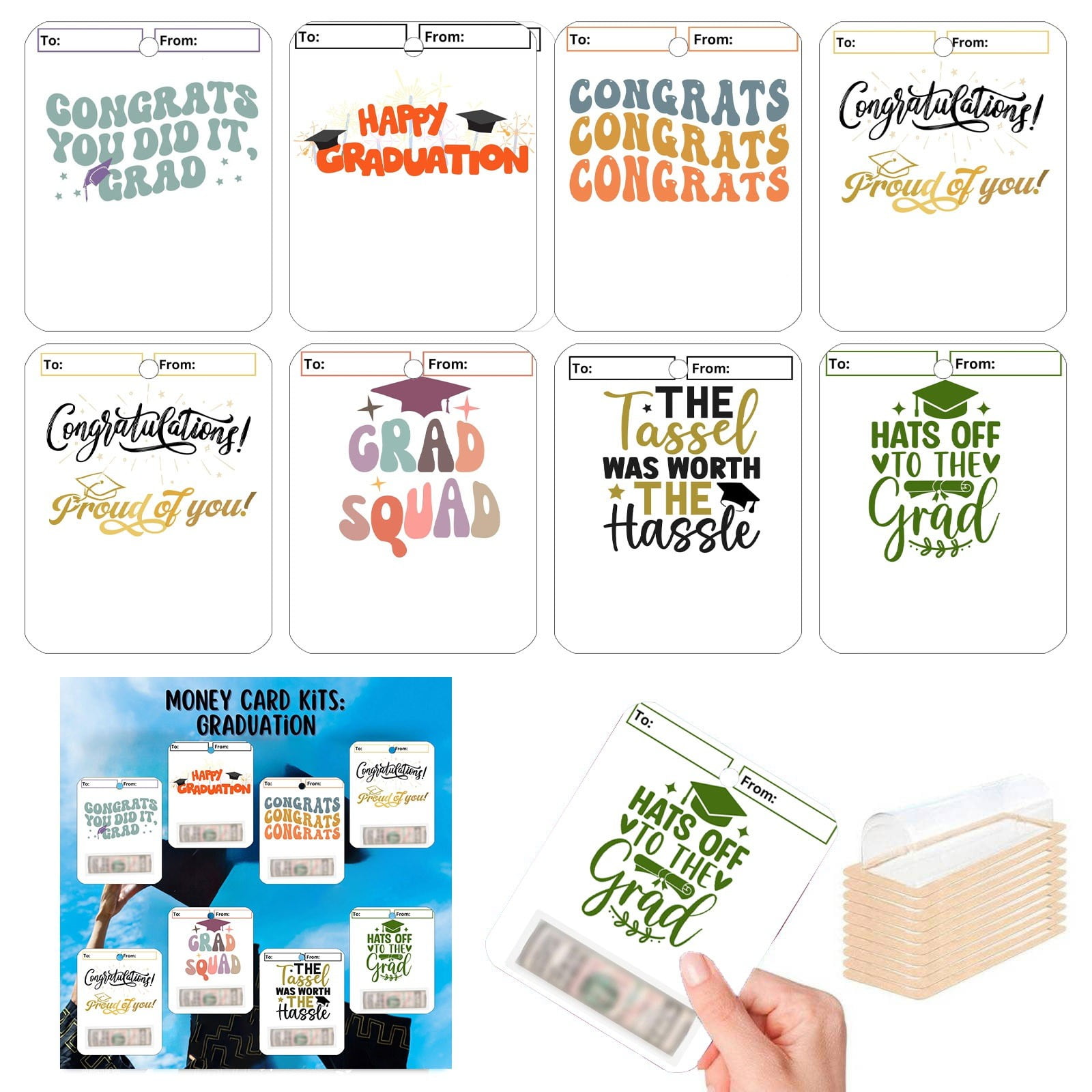 8 Graduation Cards Bulk 2025 Money Holder Cards with Envelopes Blank ...