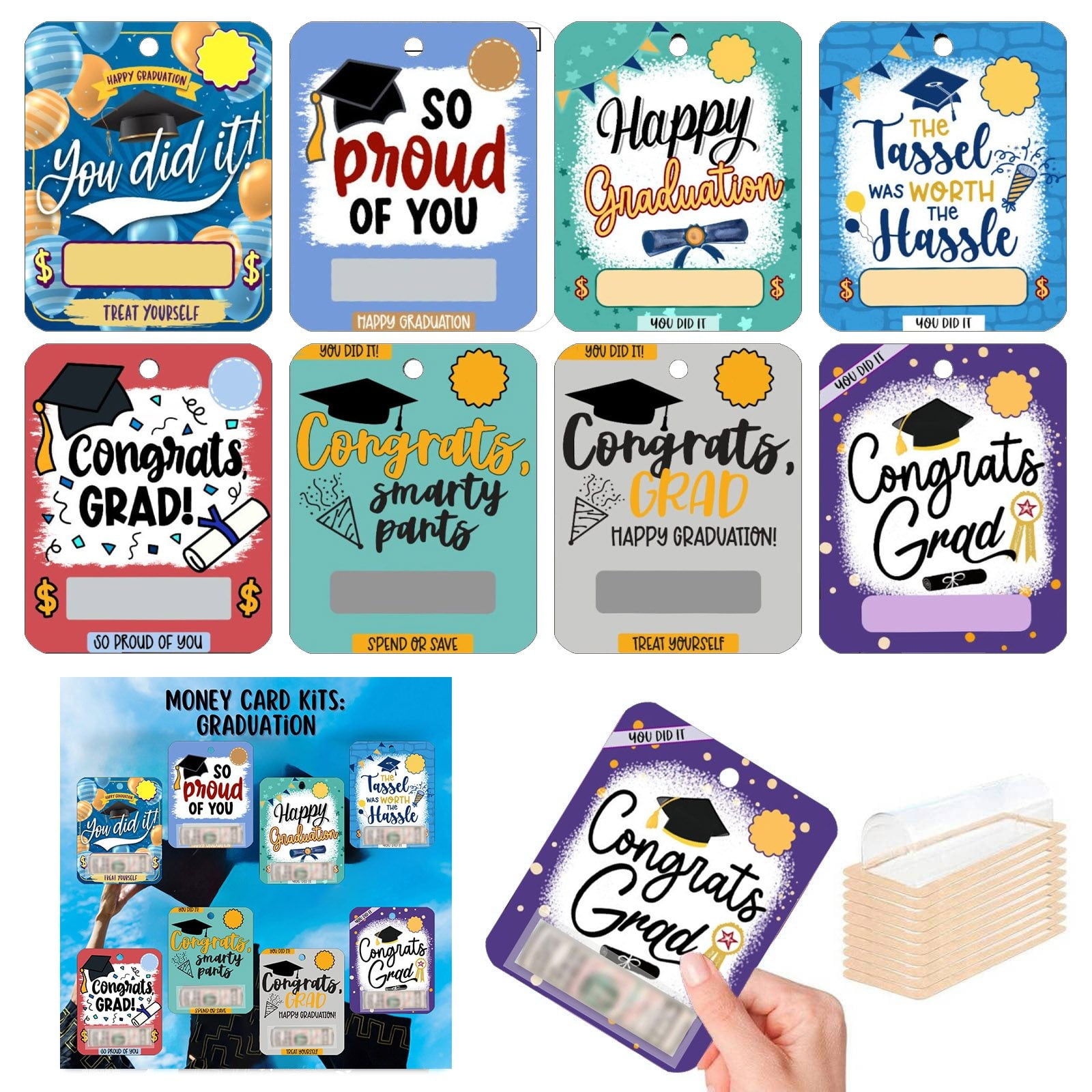 8 Graduation Cards Bulk 2025 Money Holder Cards with Envelopes Blank ...