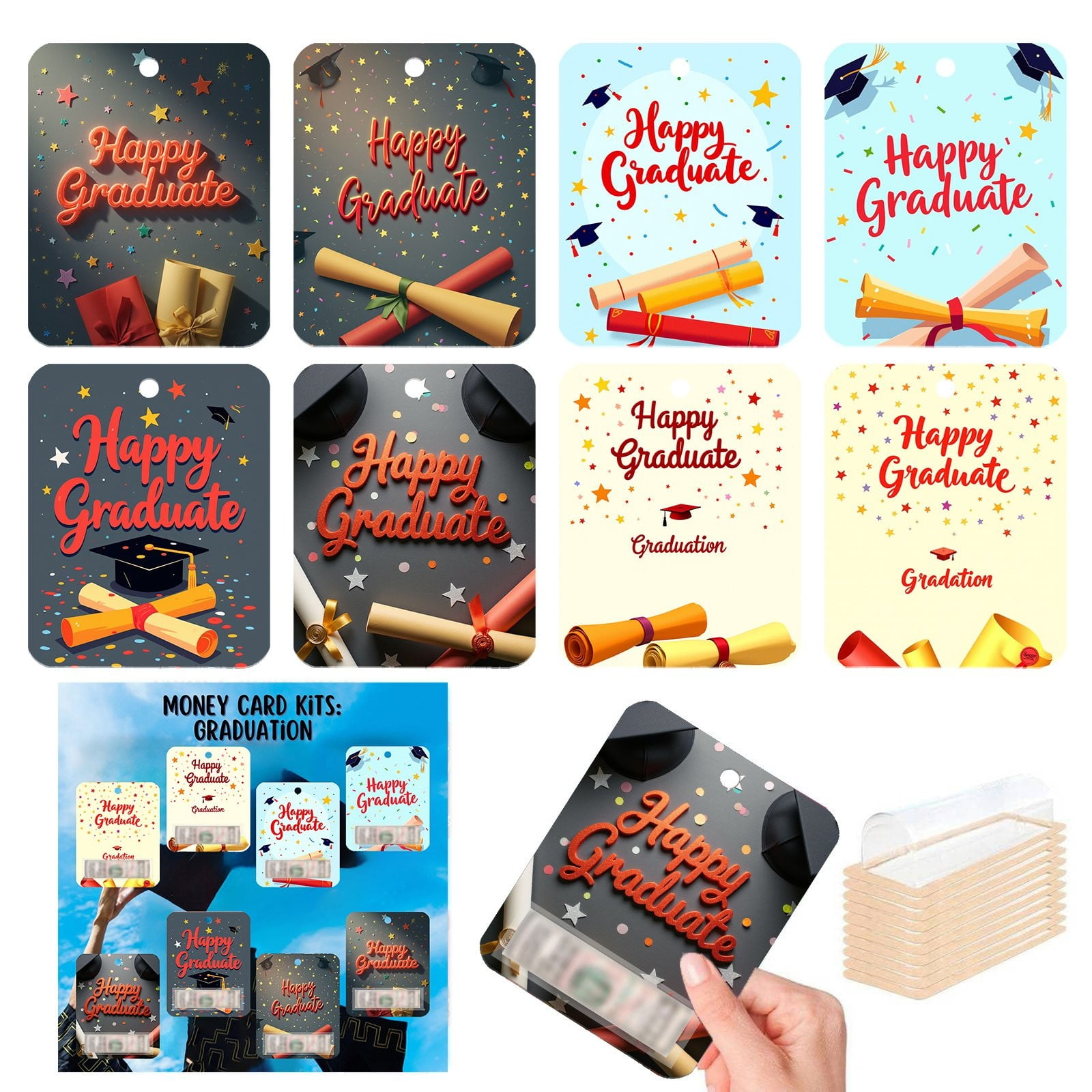 8 Graduation Cards Bulk 2025 Money Holder Cards with Envelopes Blank ...
