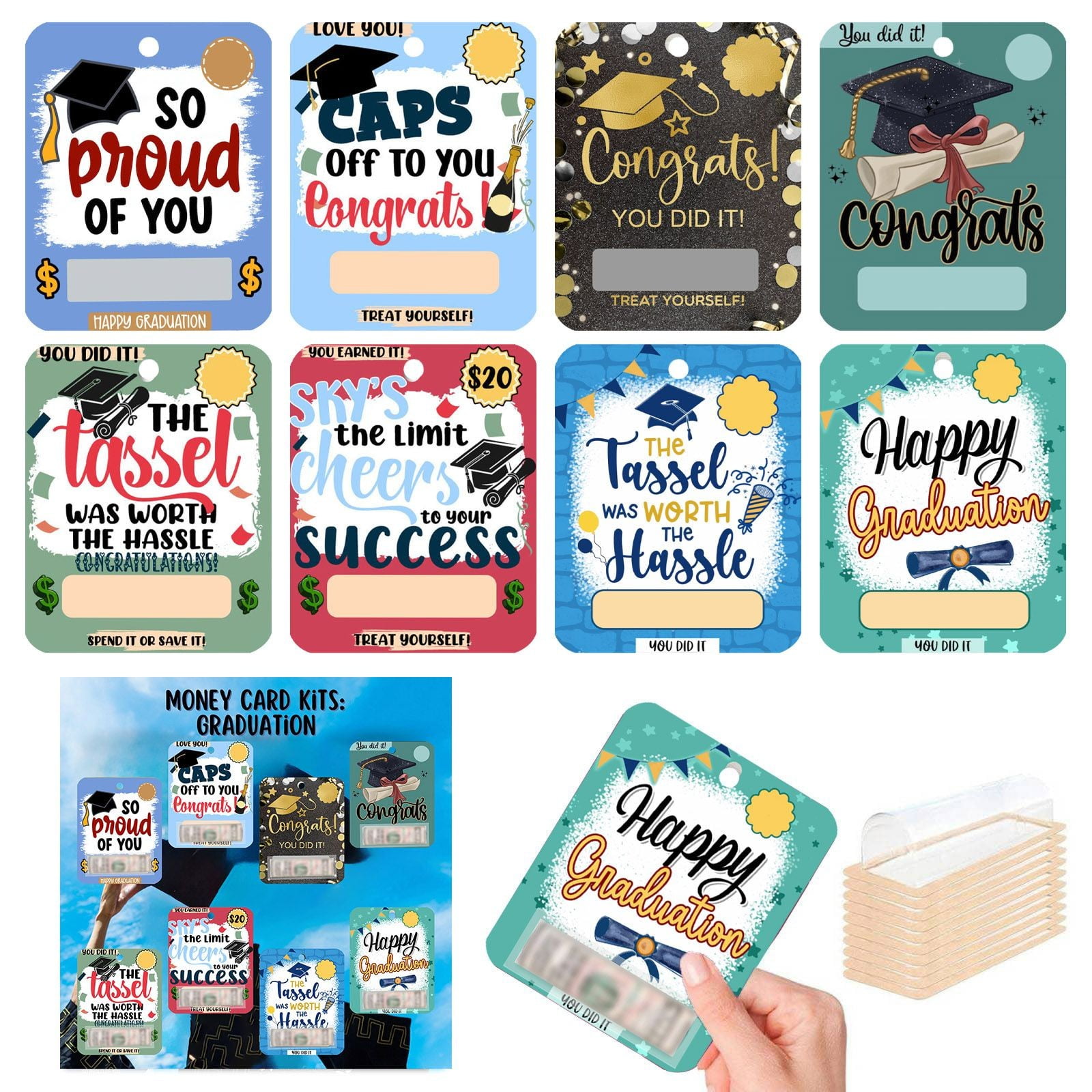 8 Graduation Cards Bulk 2025 Money Holder Cards with Envelopes Blank ...