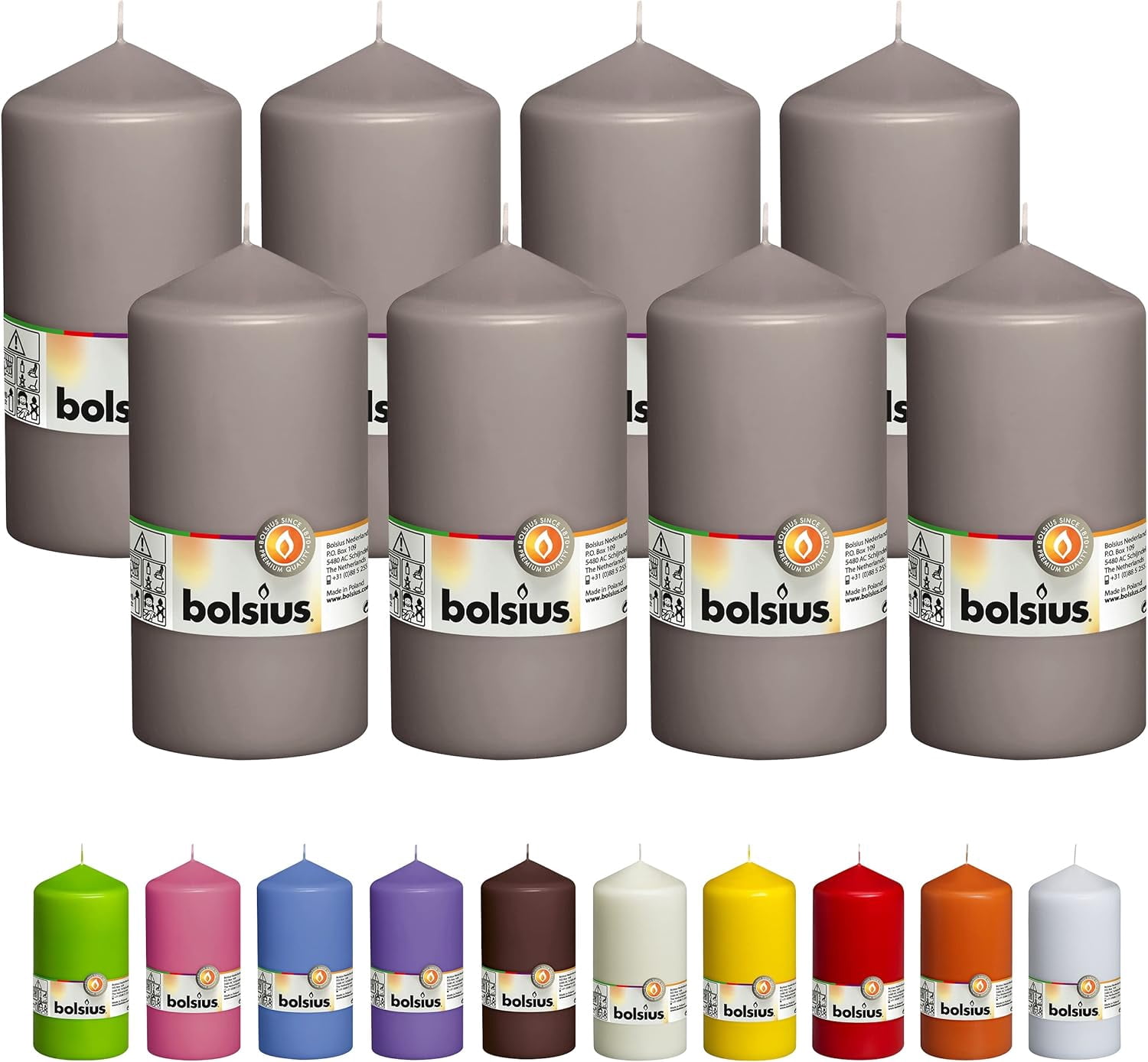 8 Grey Pillar Candles - 3x6 Inches - Premium European Quality ...