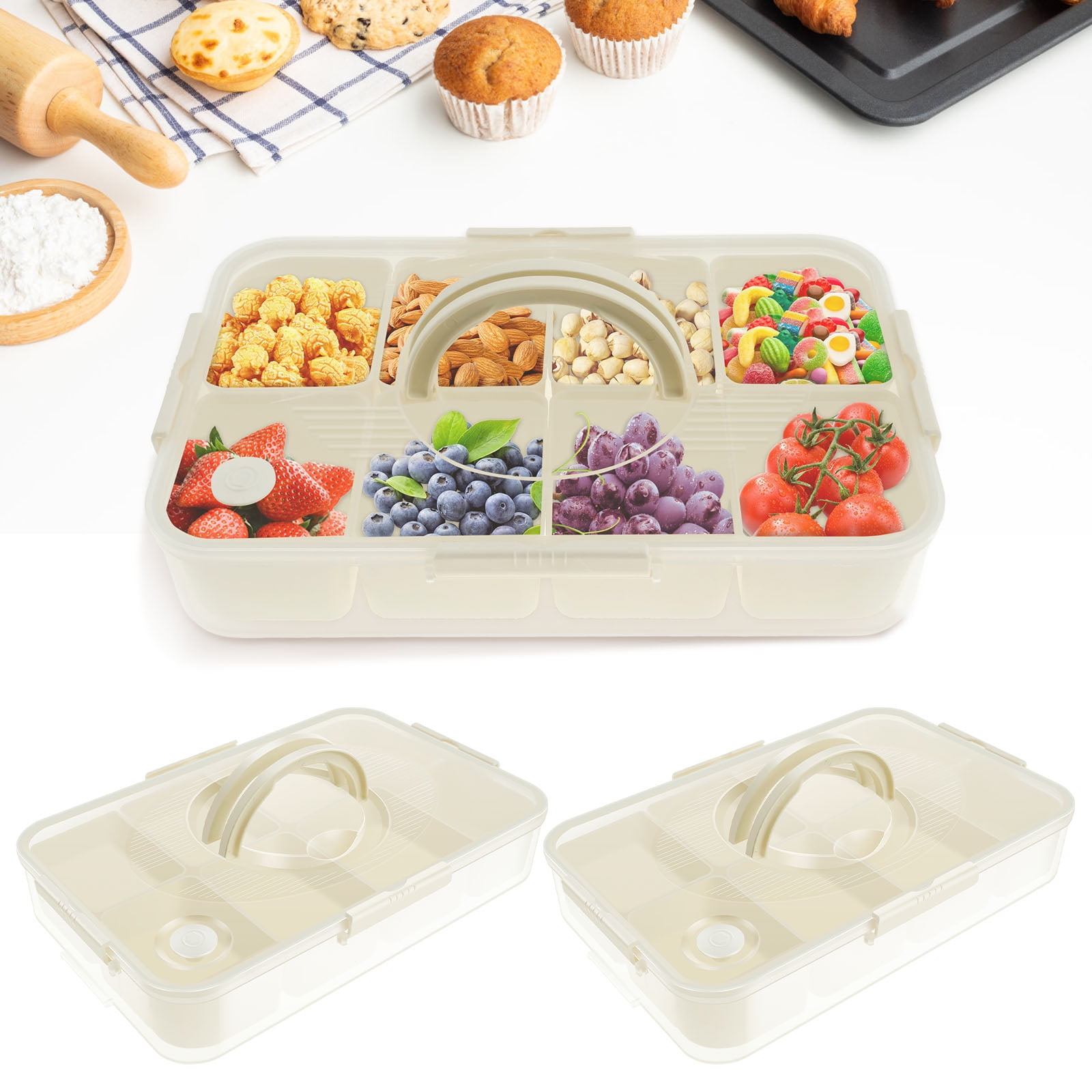 8 Grids Plastic Divided Serving Tray Portable Rectangle Snack Divided ...