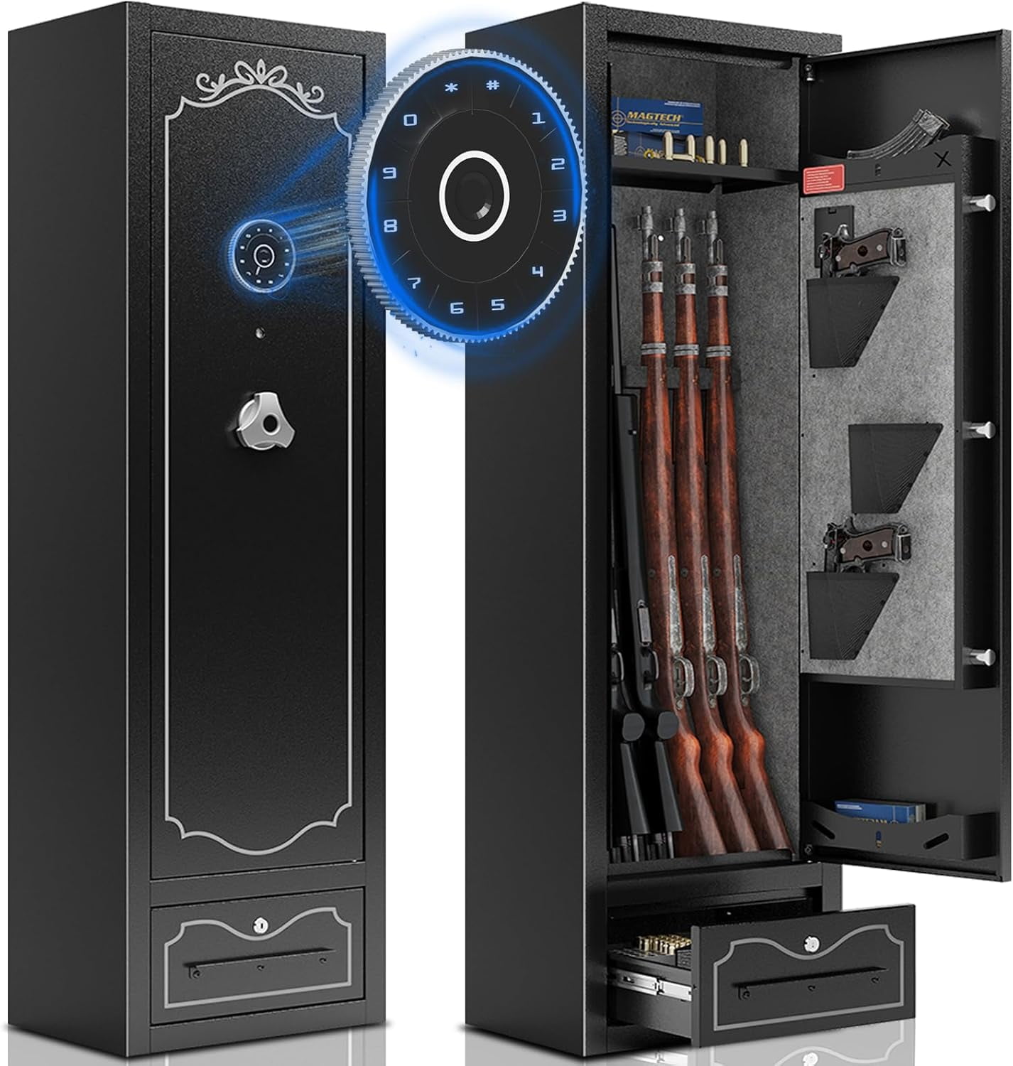 8 Gun Safe - Extra Large, Quick Access with Drawer & Removable Shelf ...