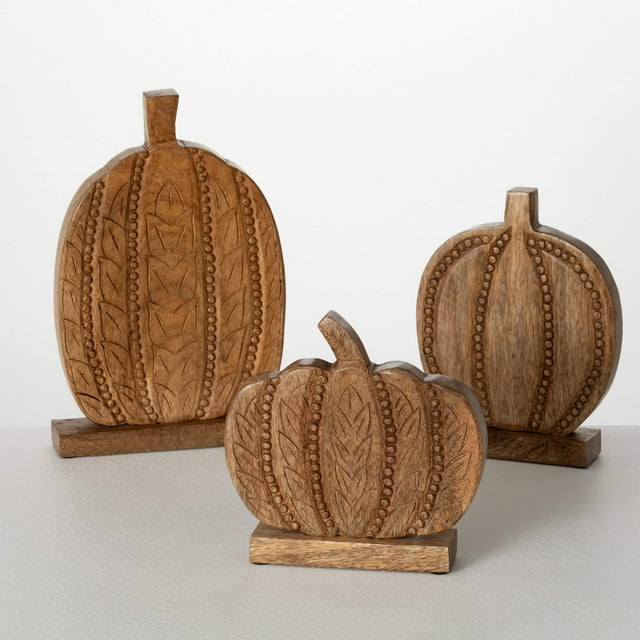 8"H, 9"H & 12.25"H Sullivans Rustic Wooden Pumpkin Set of 3 - Walmart.com