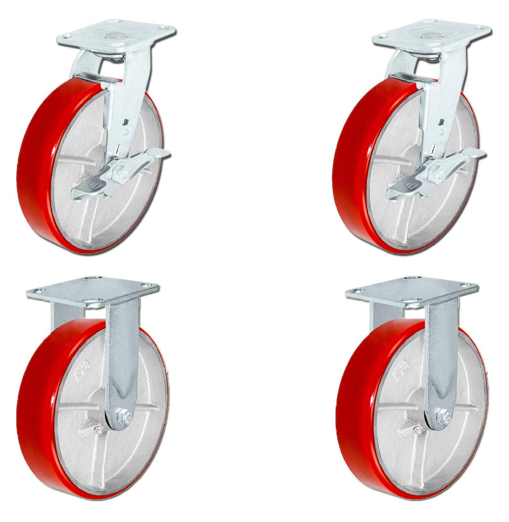 8" Heavy-Duty Toolbox Caster Set by - 4-Pack, 5,000 Lbs Capacity, Red ...