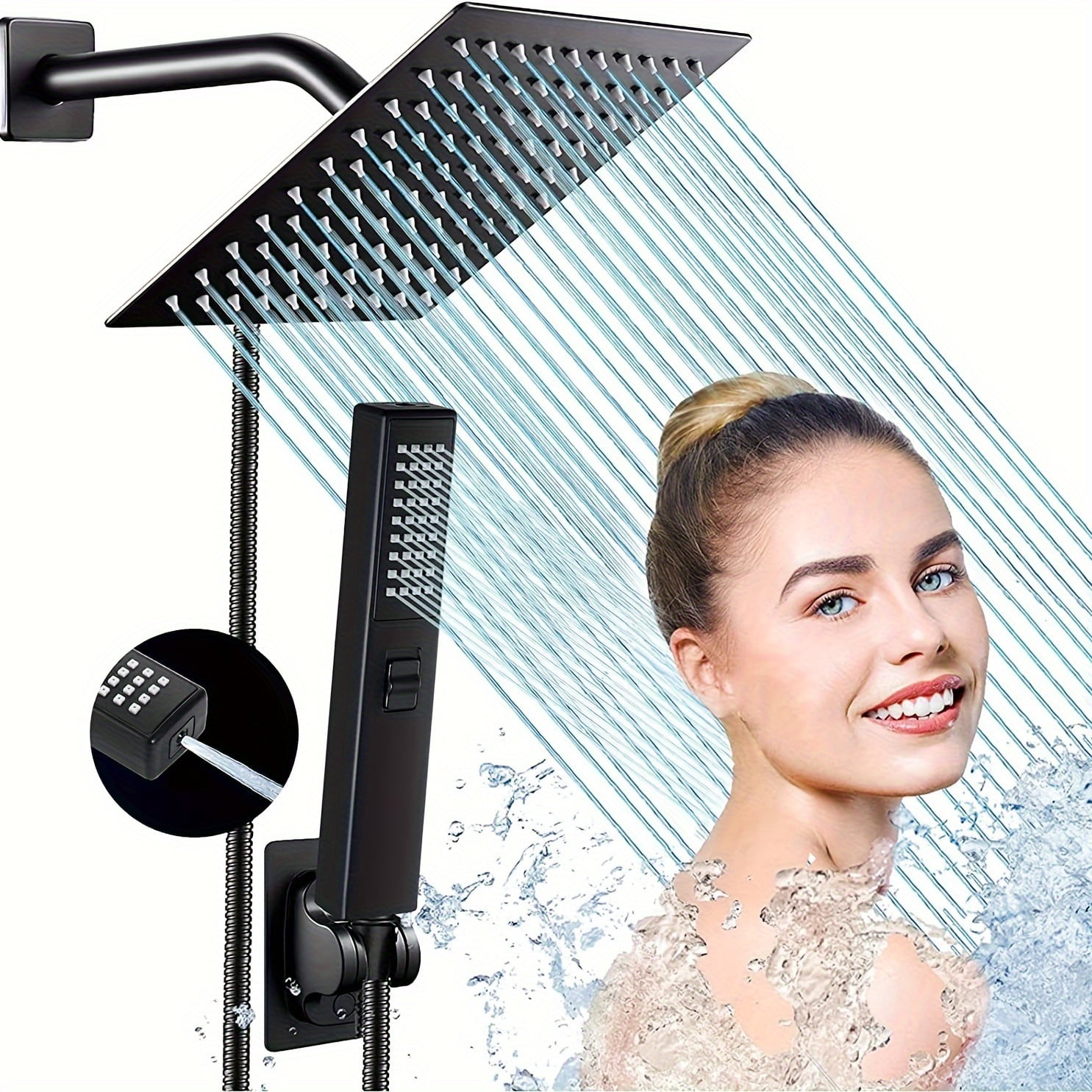 8'' High Pressure Rain Shower Head -Shower Heads with 2 Modes Handheld ...