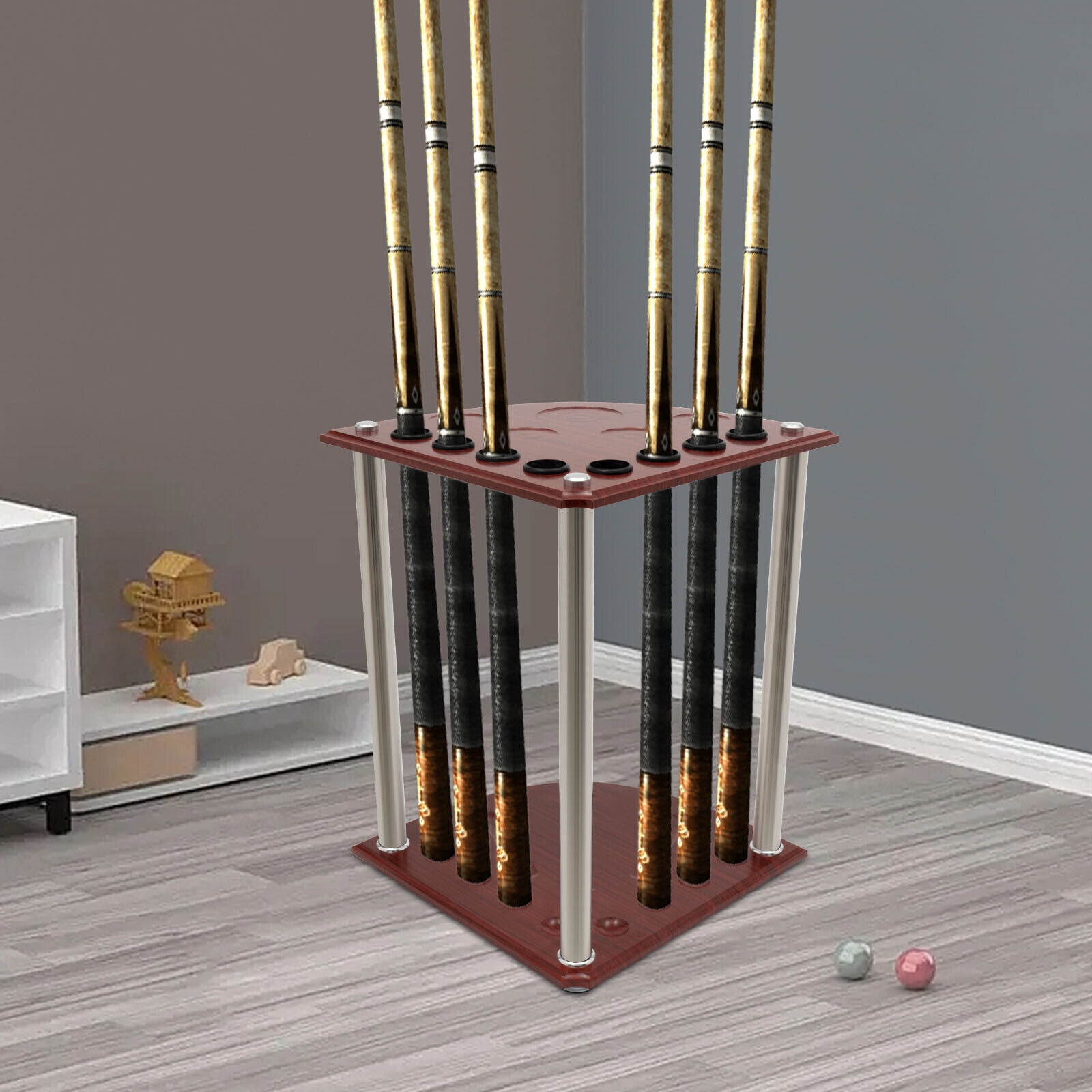 8 Hole Pool Cue Rack Floor Stand Stick Holder Billiard Cue Rack Wooden ...