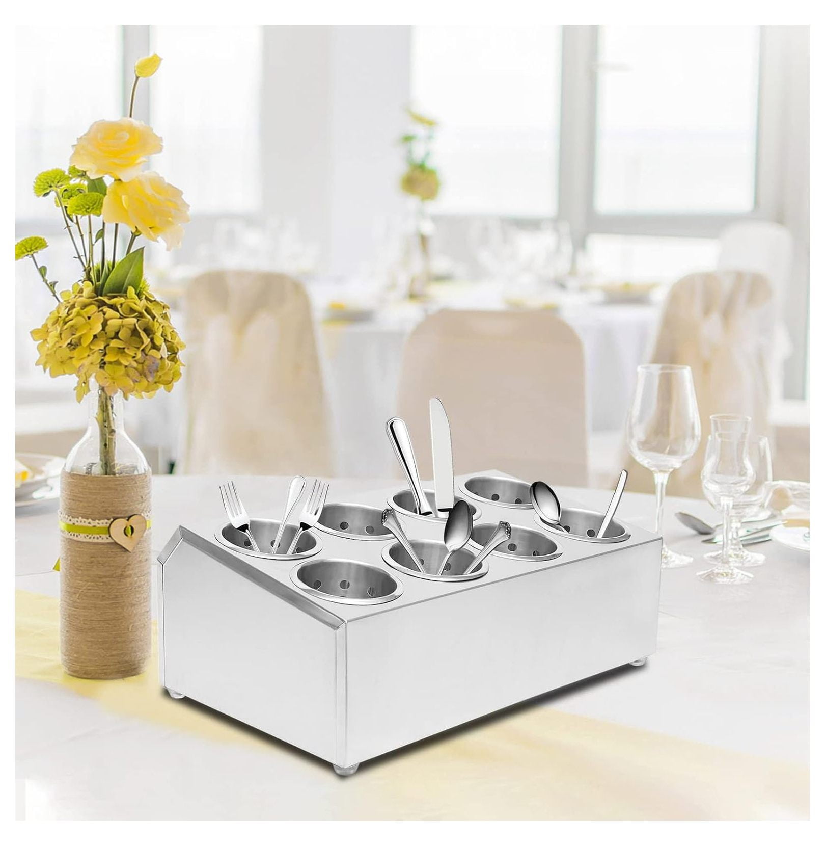 8-Hole Stainless Steel Cylinder Flatware Silverware Utensil Holder ...