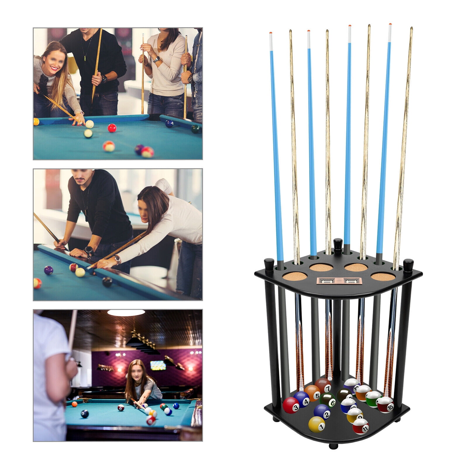 8 Holes Pool Stick Holder Floor Stand Mount Billiard Table Accessories ...