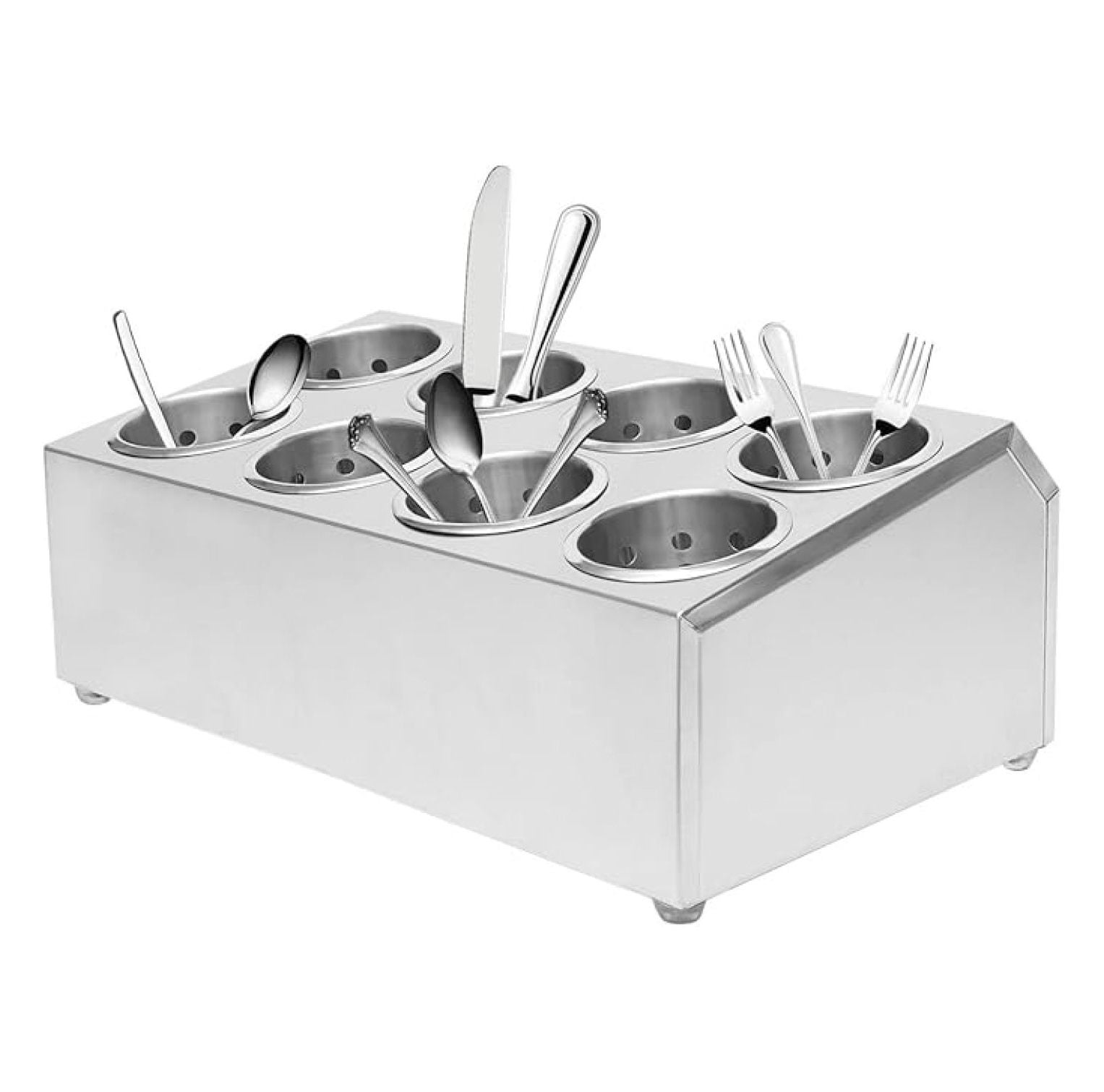 8 Holes Stainless Steel Utensil Holder, Cylinder Flatware Silverware ...