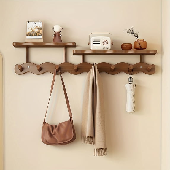 8-Hook Bamboo Wall Mounted Coat Rack, Modern Space-Saving Entryway ...